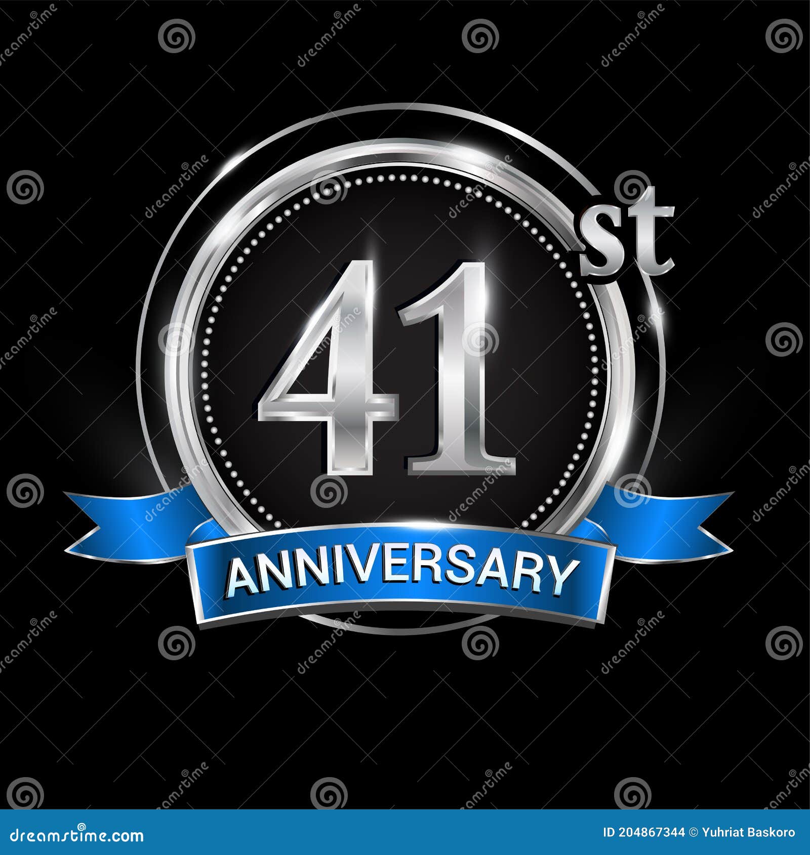 Celebrating 41st Anniversary Logo. With Silver Ring And Blue Ribbon ...