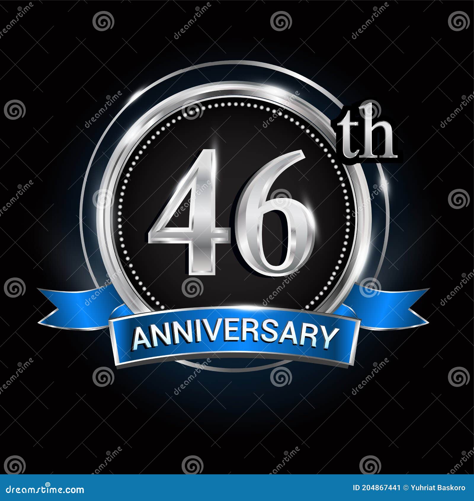 Celebrating 46th Anniversary Logo. with Silver Ring and Blue Ribbon ...