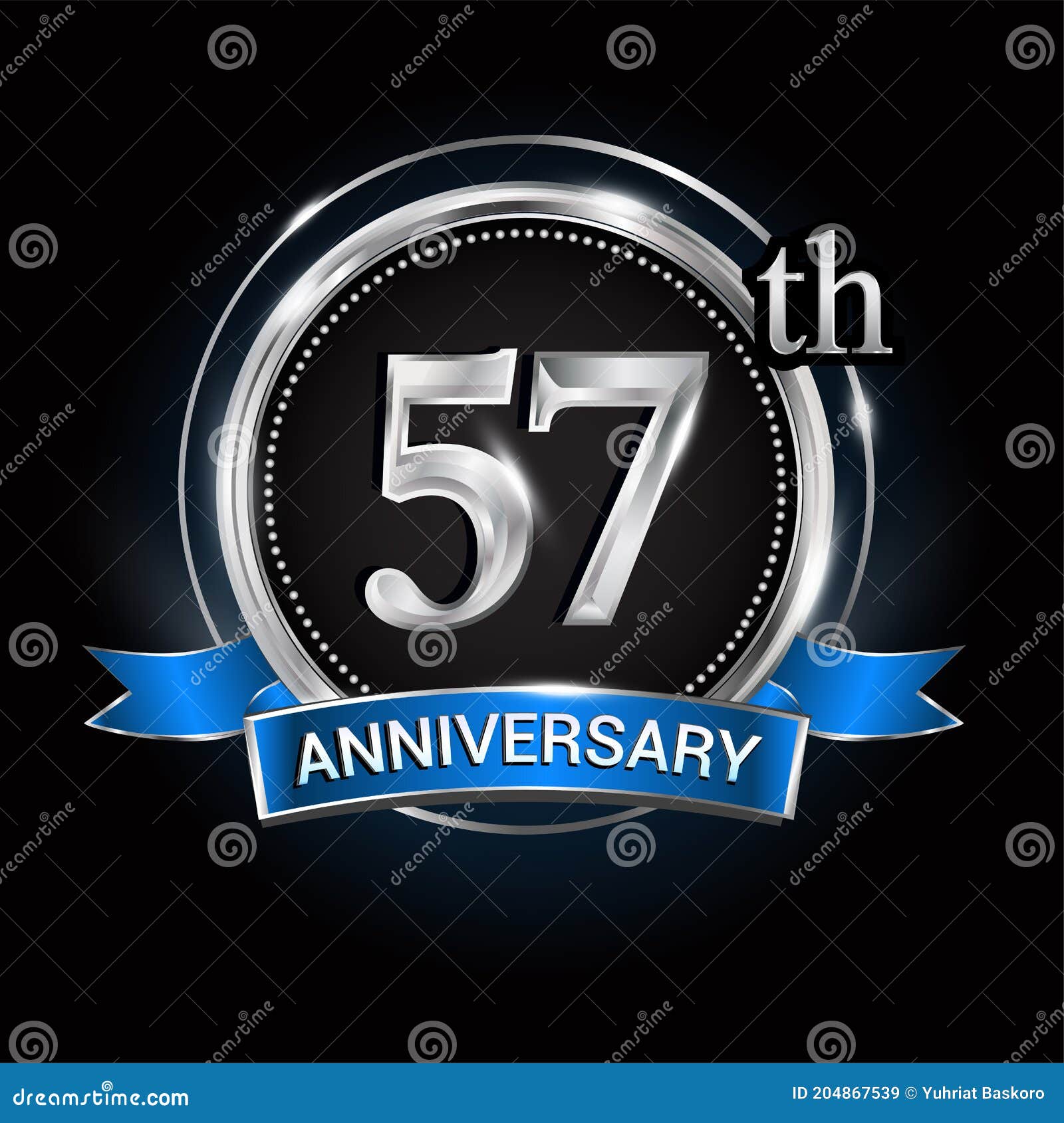 Celebrating 57th Anniversary Logo. with Silver Ring and Blue Ribbon ...