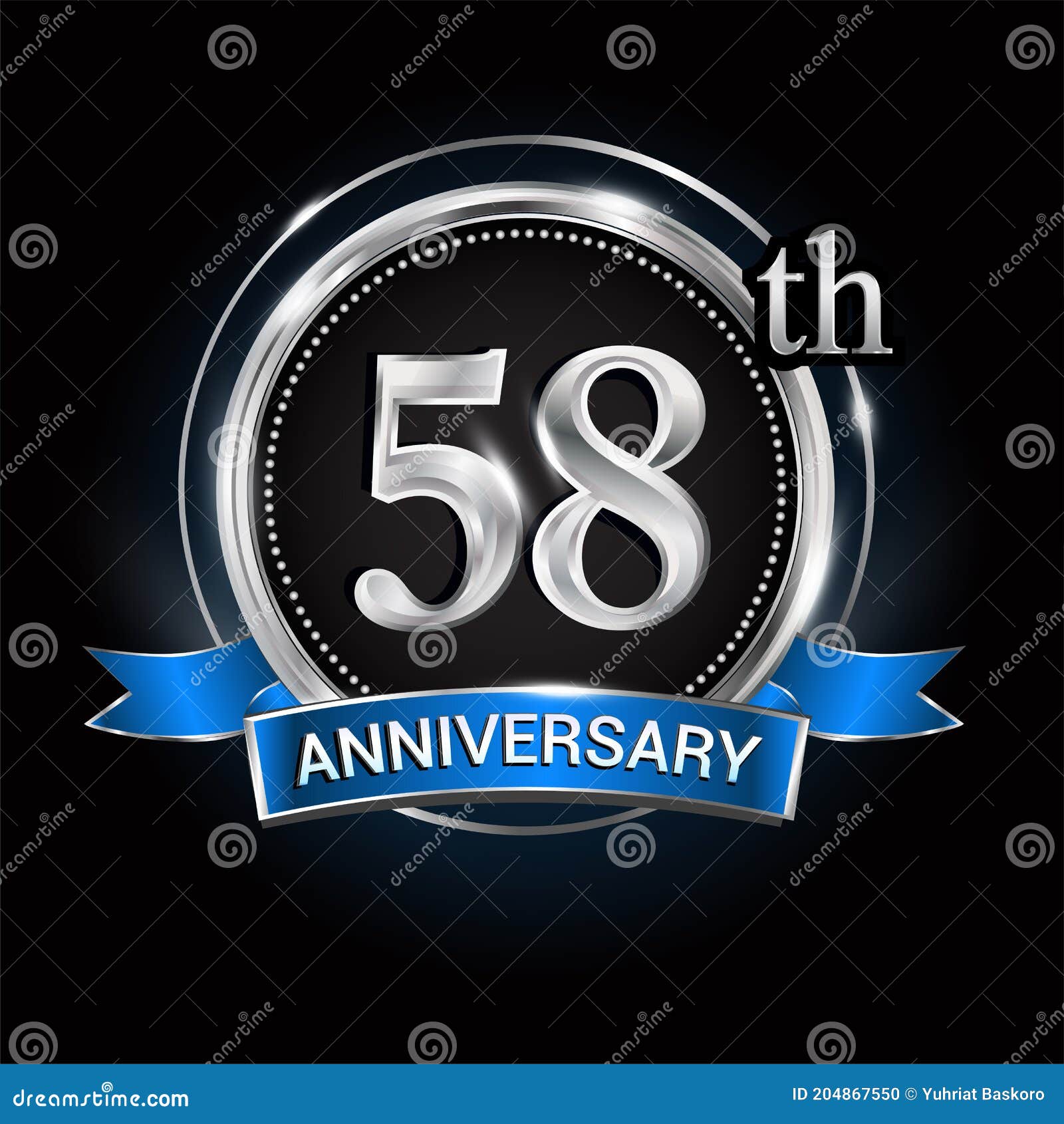Celebrating 58th Anniversary Logo. with Silver Ring and Blue Ribbon ...