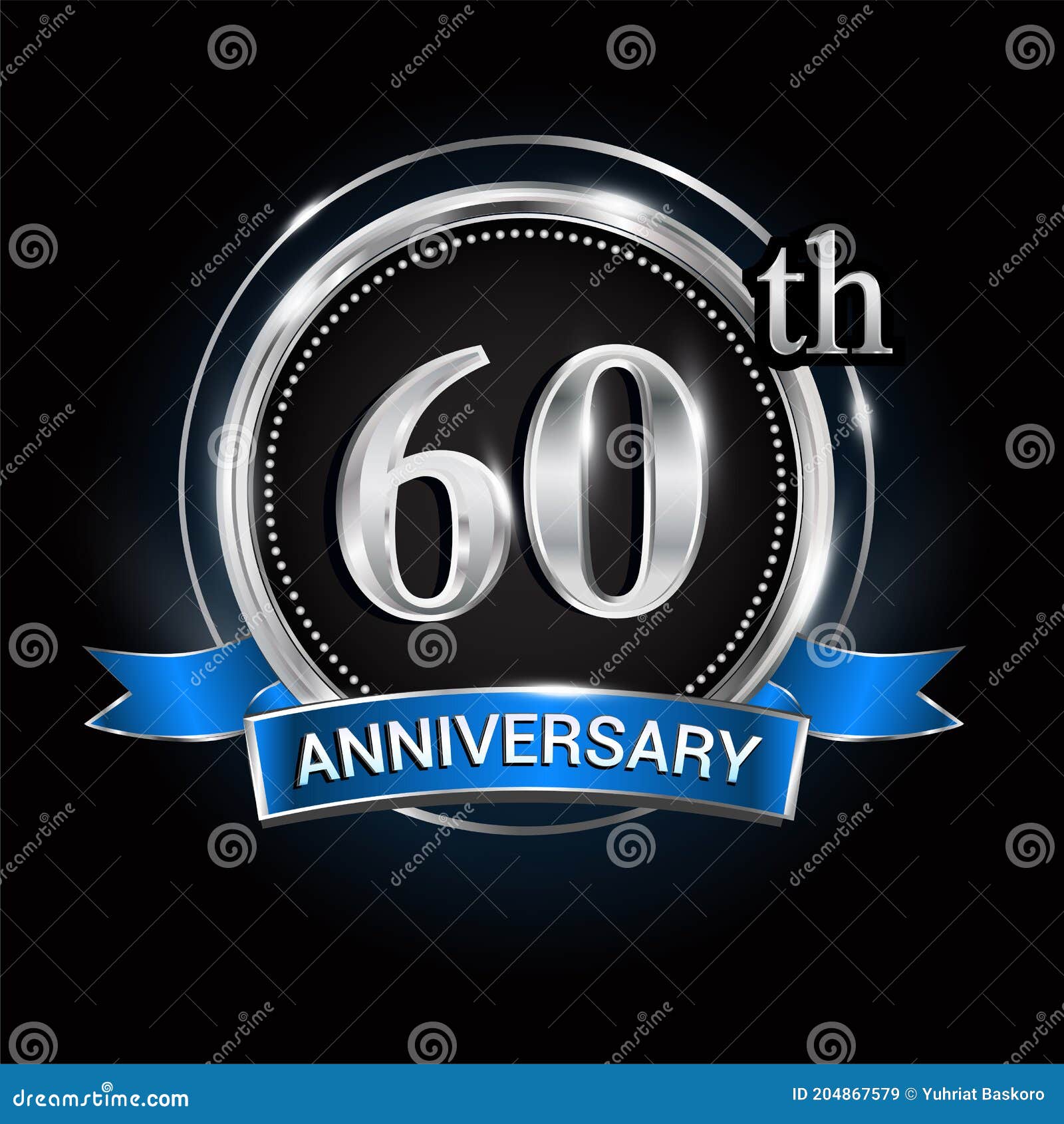Celebrating 60th Anniversary Logo. with Silver Ring and Blue Ribbon ...