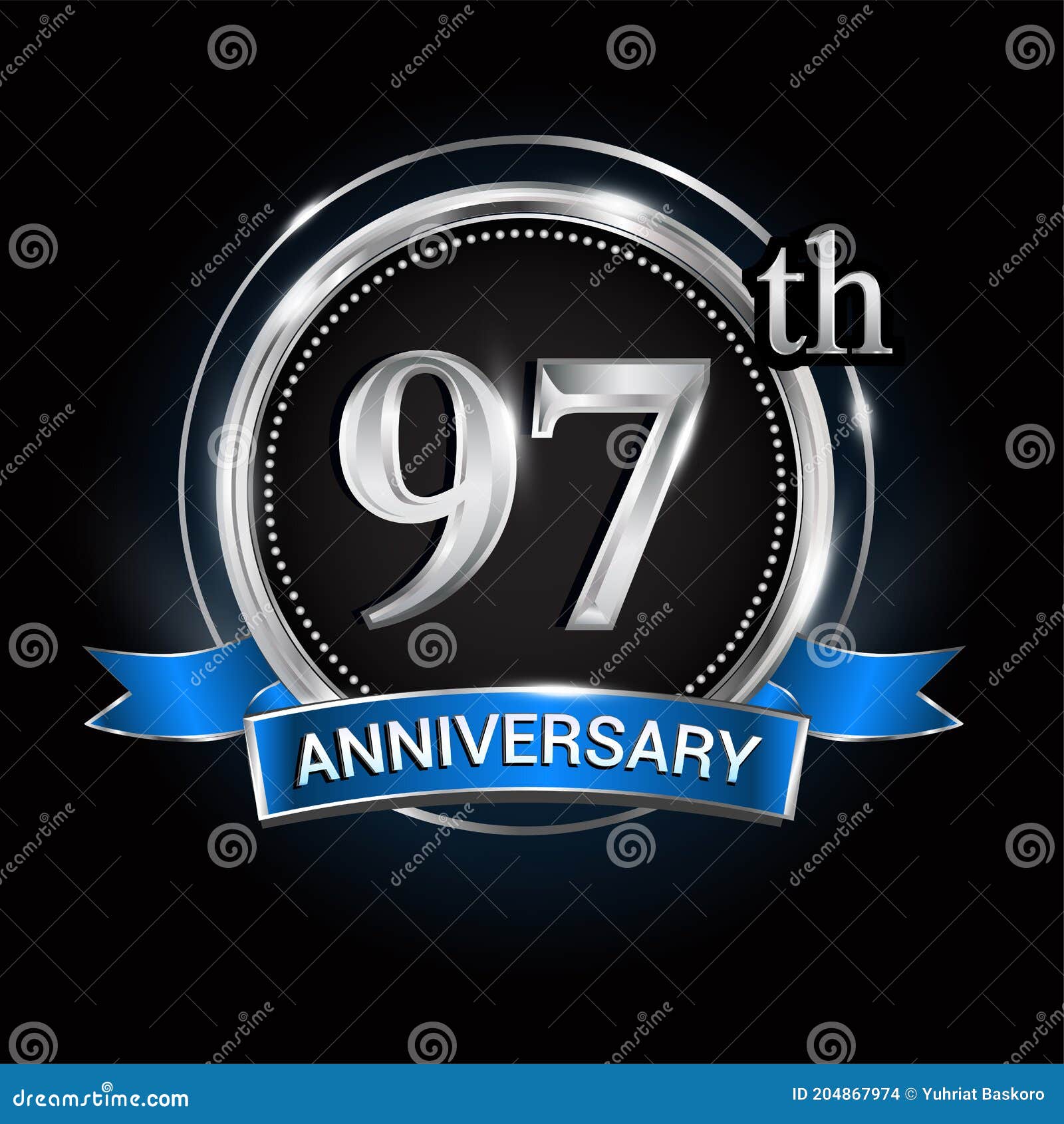 Celebrating 97th Anniversary Logo. with Silver Ring and Blue Ribbon ...