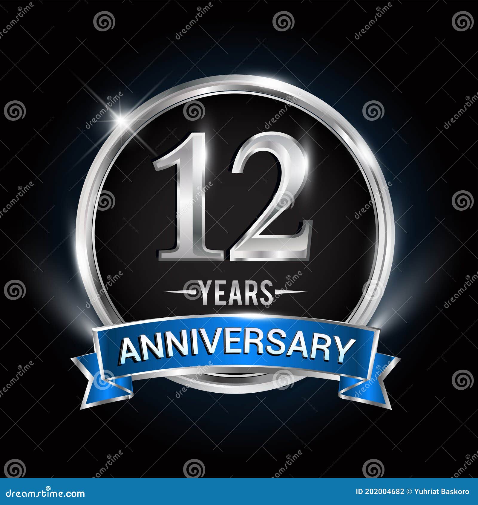Celebrating 12th Years Anniversary Logo with Silver Ring and Blue ...