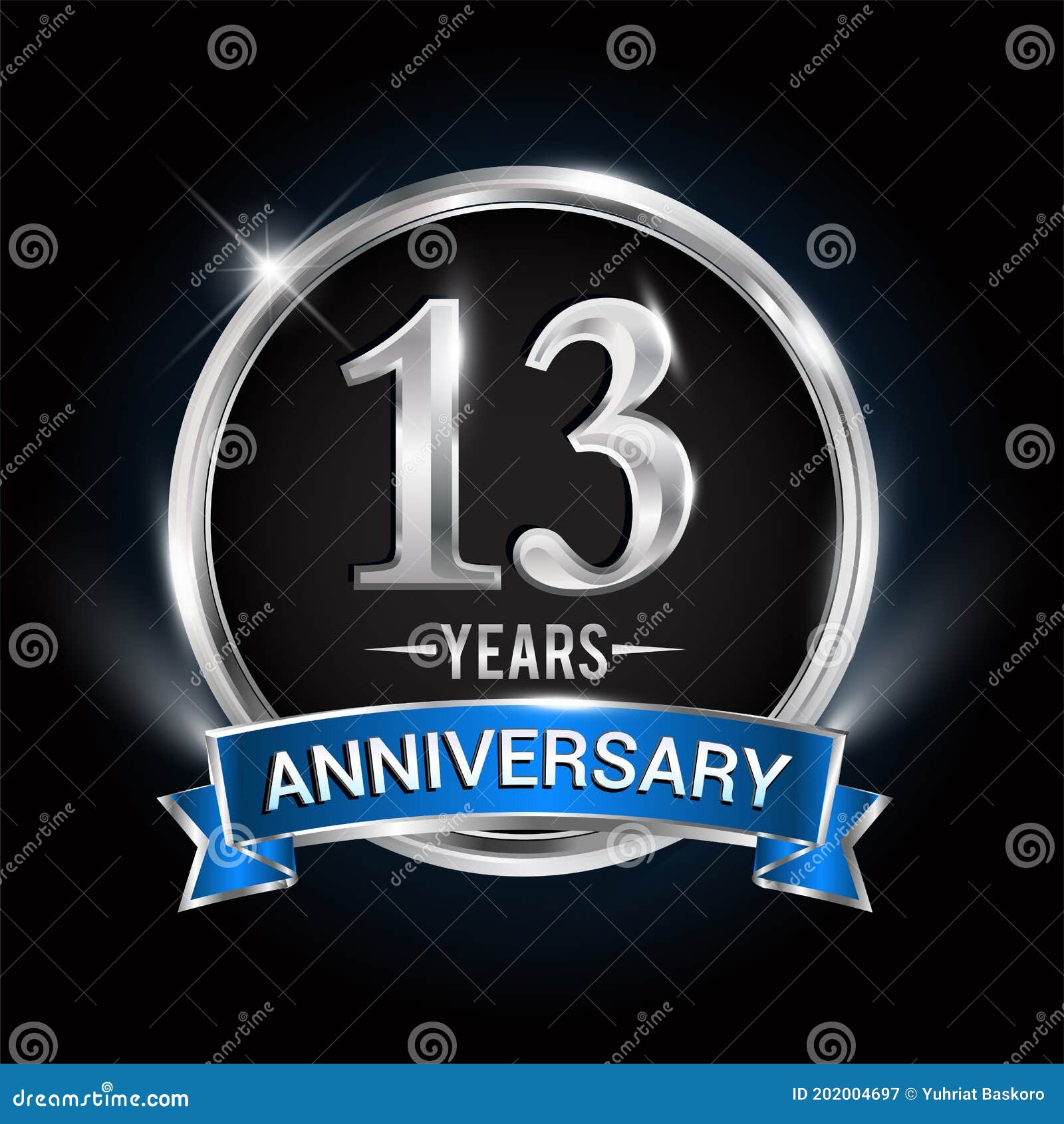 Celebrating 13th Years Anniversary Logo with Silver Ring and Blue ...