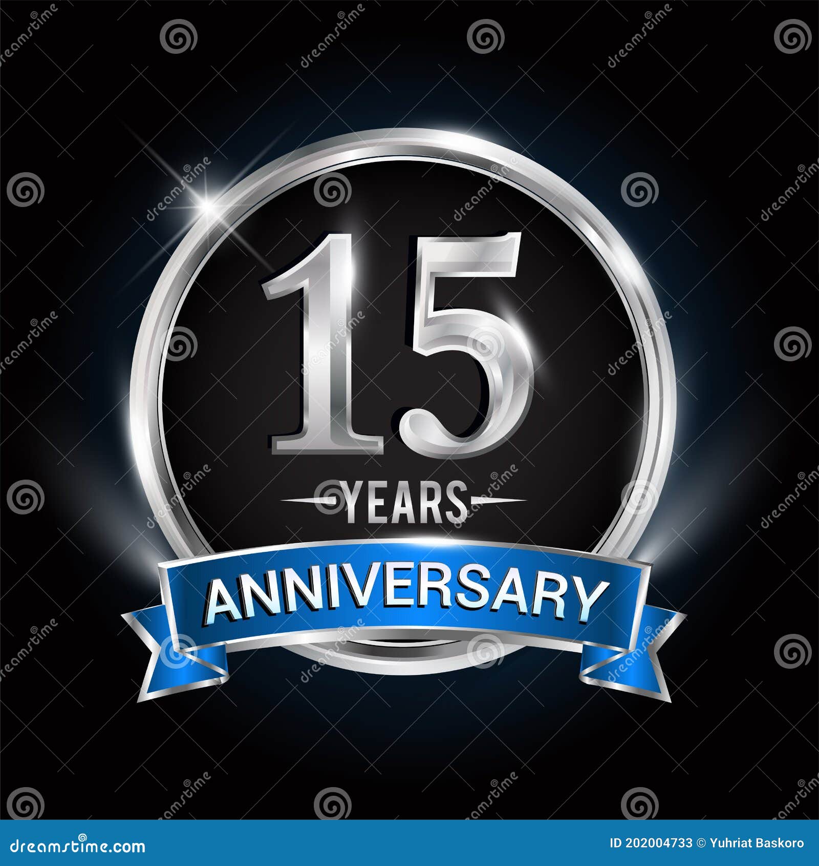 Celebrating 15th Years Anniversary Logo with Silver Ring and Blue ...