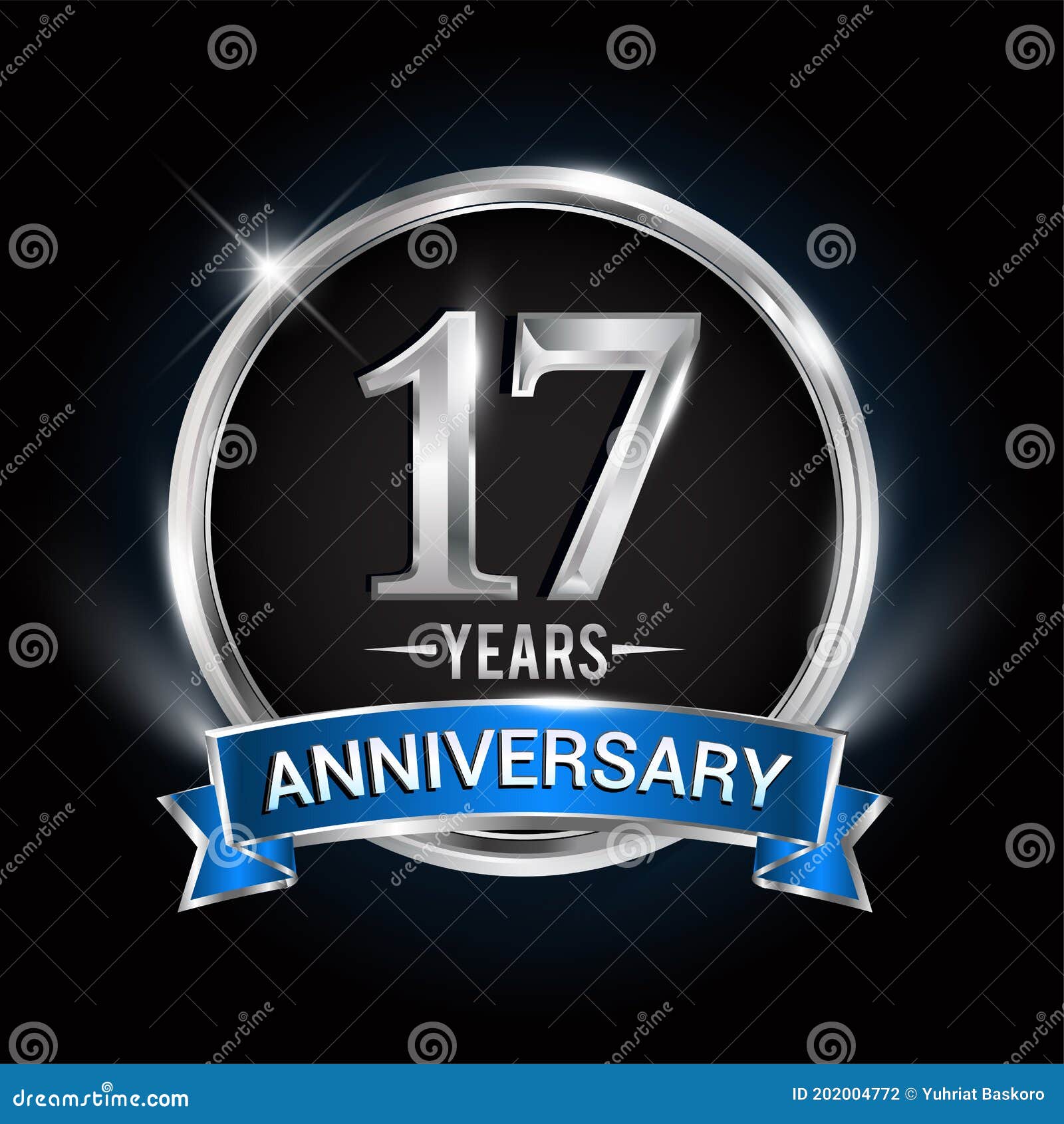 Celebrating 17th Years Anniversary Logo with Silver Ring and Blue ...