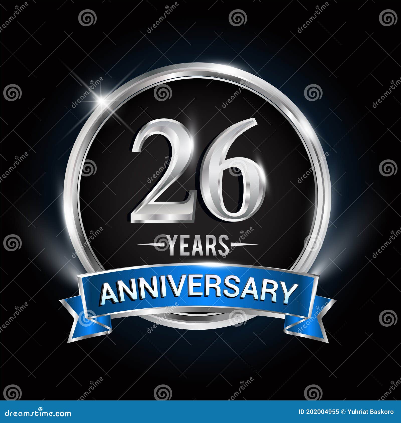 Celebrating 26th Years Anniversary Logo with Silver Ring and Blue ...
