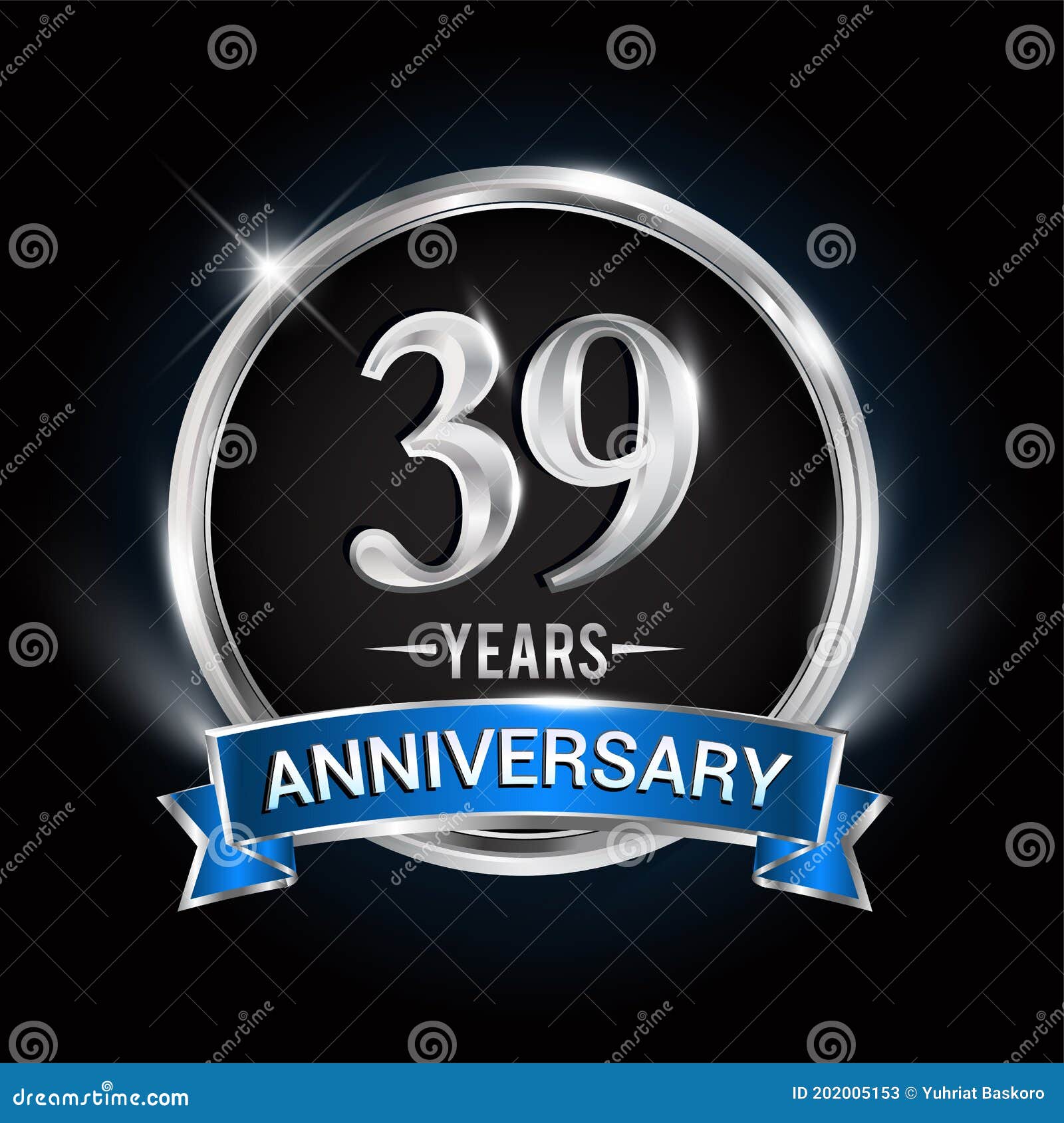 Celebrating 39th Years Anniversary Logo with Silver Ring and Blue ...