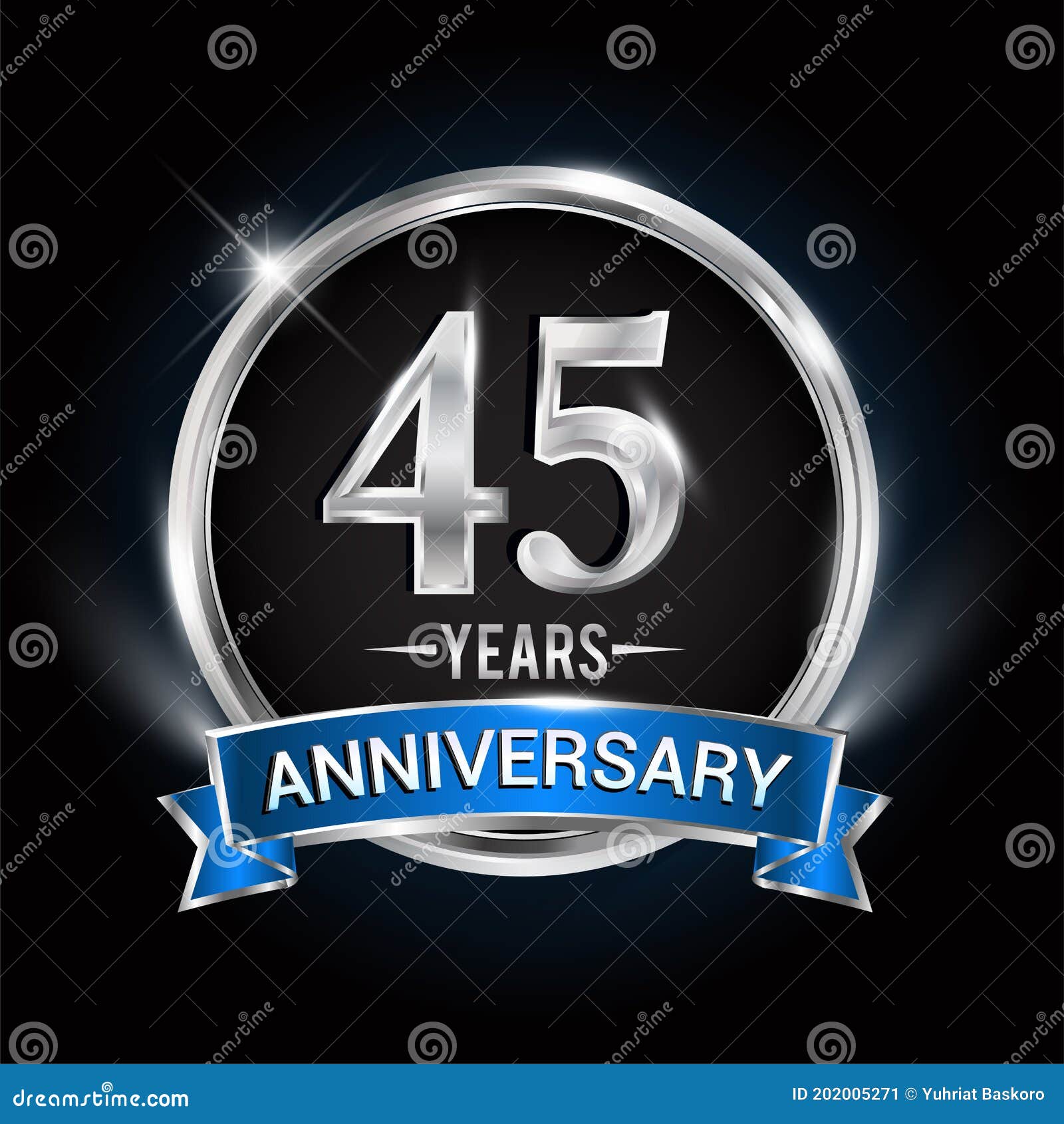 Celebrating 45th Years Anniversary Logo with Silver Ring and Blue ...