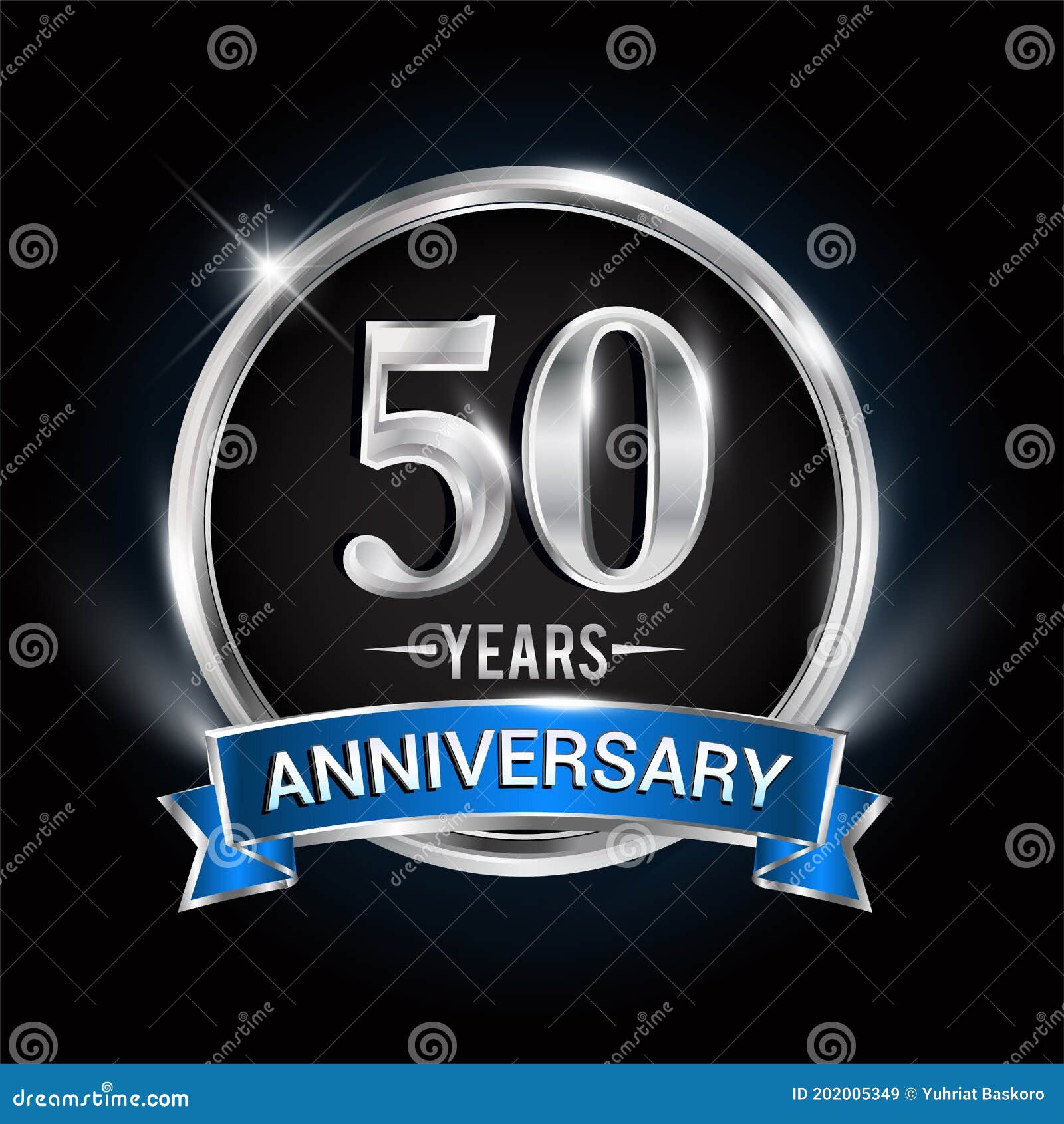 Celebrating 50th Years Anniversary Logo with Silver Ring and Blue ...