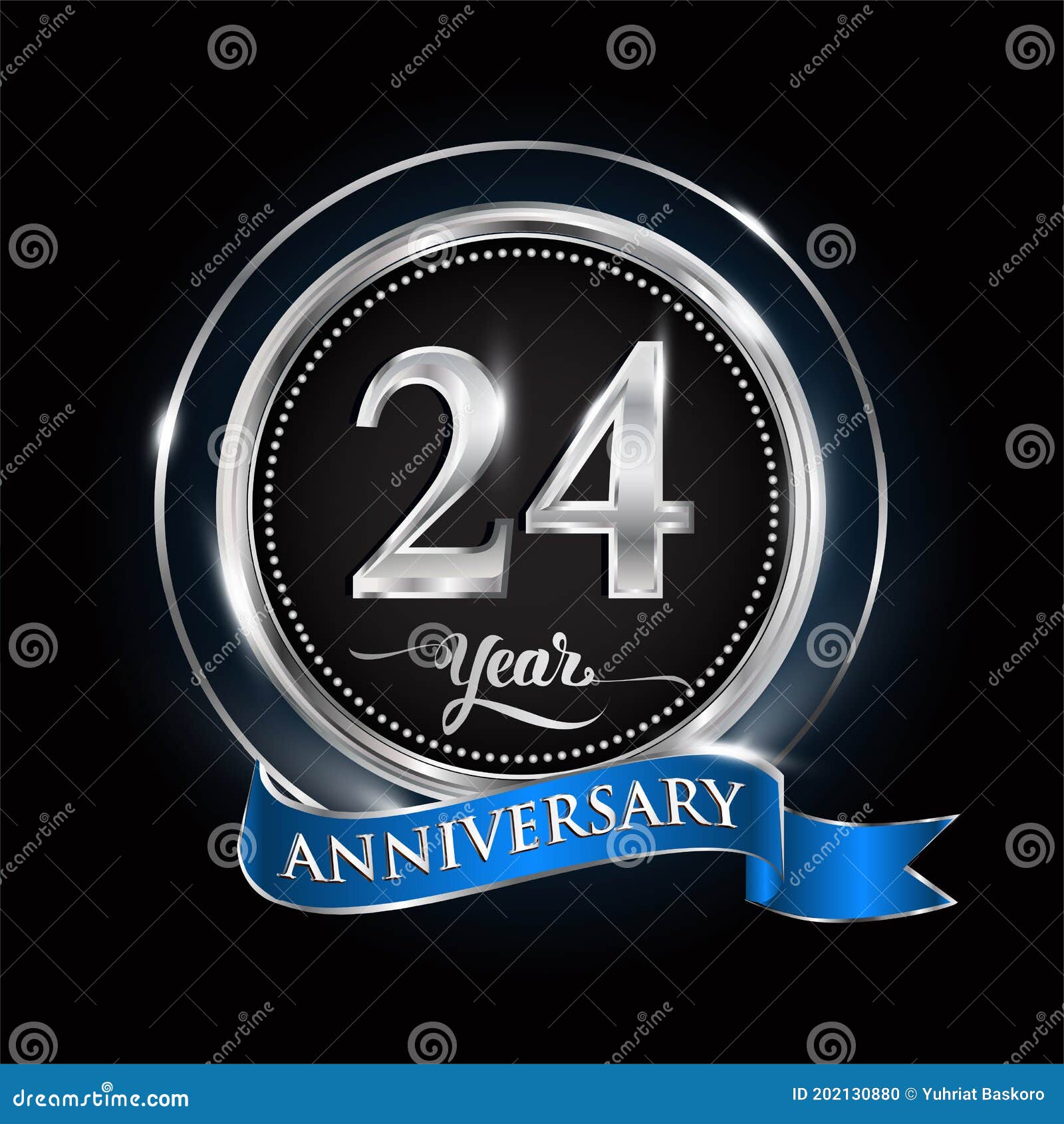 Celebrating 24th Years Anniversary Logo. with Silver Ring and Blue ...
