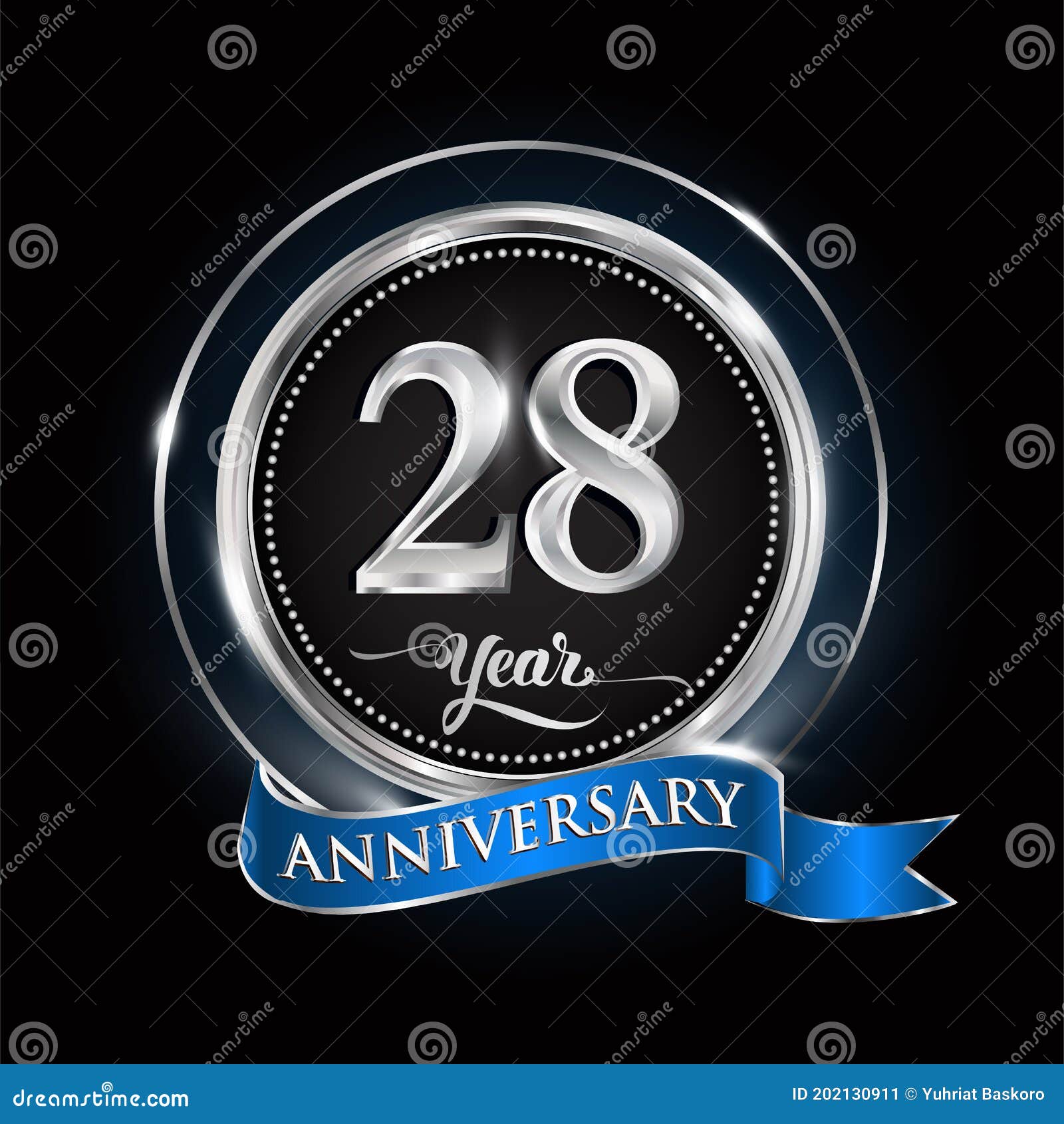 Celebrating 28th Years Anniversary Logo. with Silver Ring and Blue ...