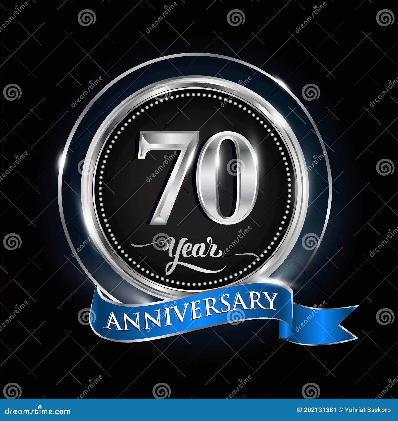 Celebrating 70th Years Anniversary Logo. with Silver Ring and Blue ...