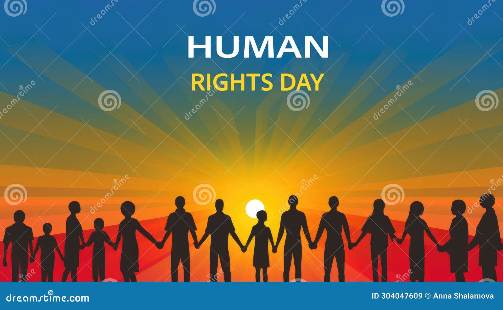 Celebrating Unity on Human Rights Day. Silhouettes Against Sunrise ...