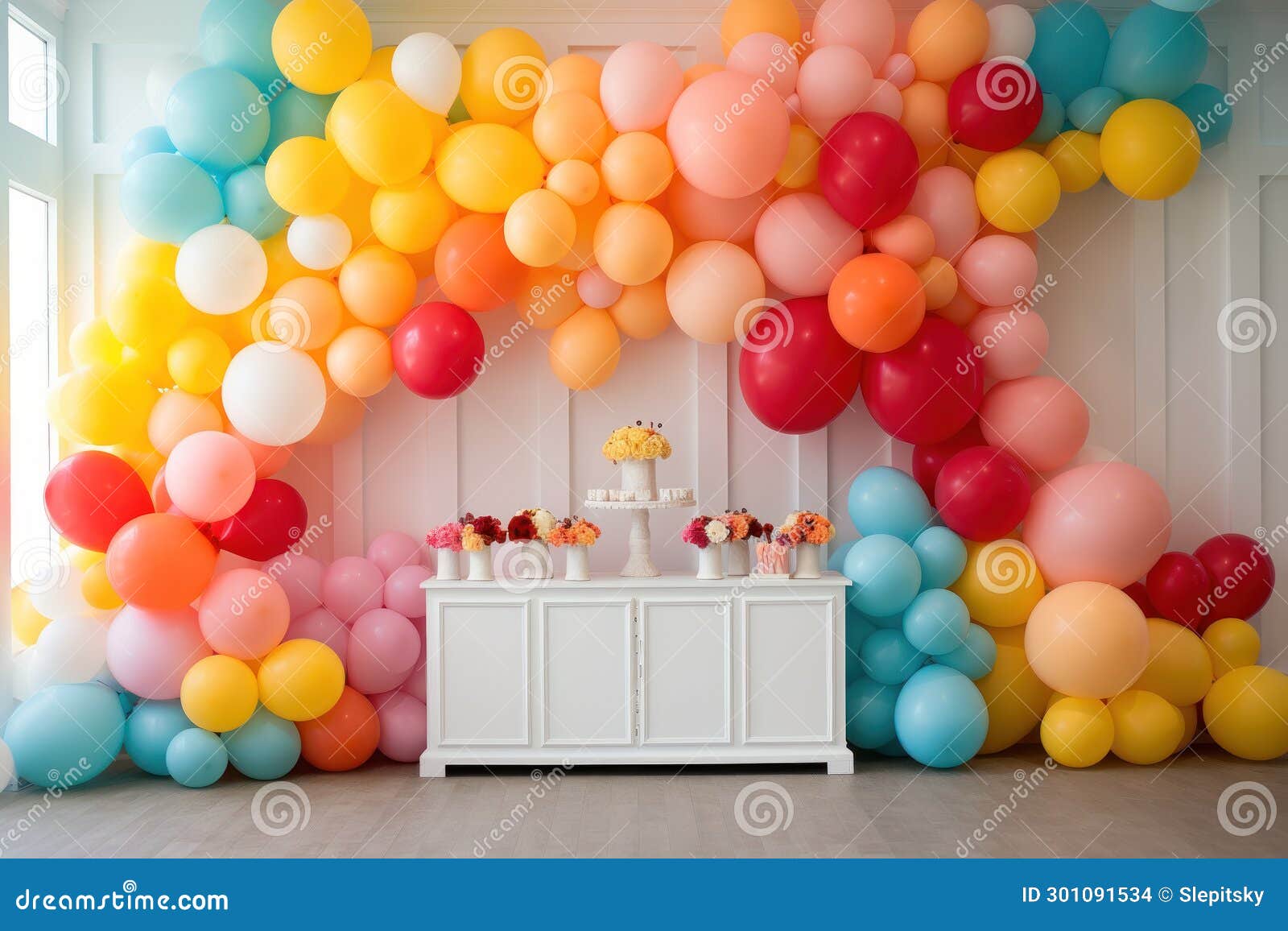 Celebration Backdrop with Rainbow Arche from Colorfull Balloons Stock ...