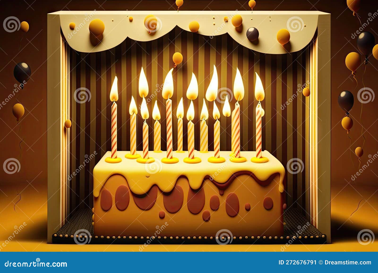 Celebration of Big Birthday Party with Burning Candles on Yellow ...