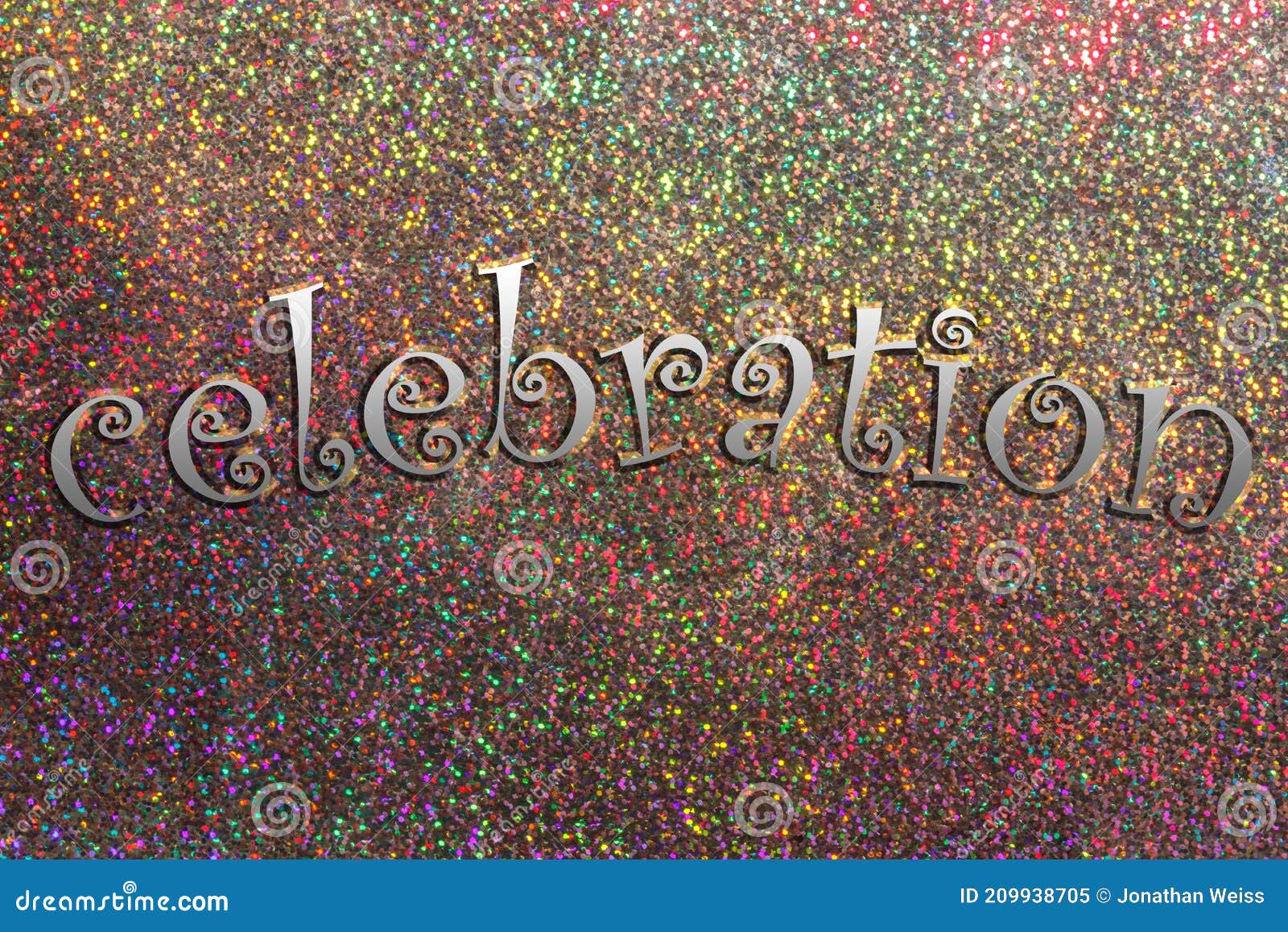 Celebration in Bold Chrome Text on a Rainbow Glitter Sparkle Abstract ...