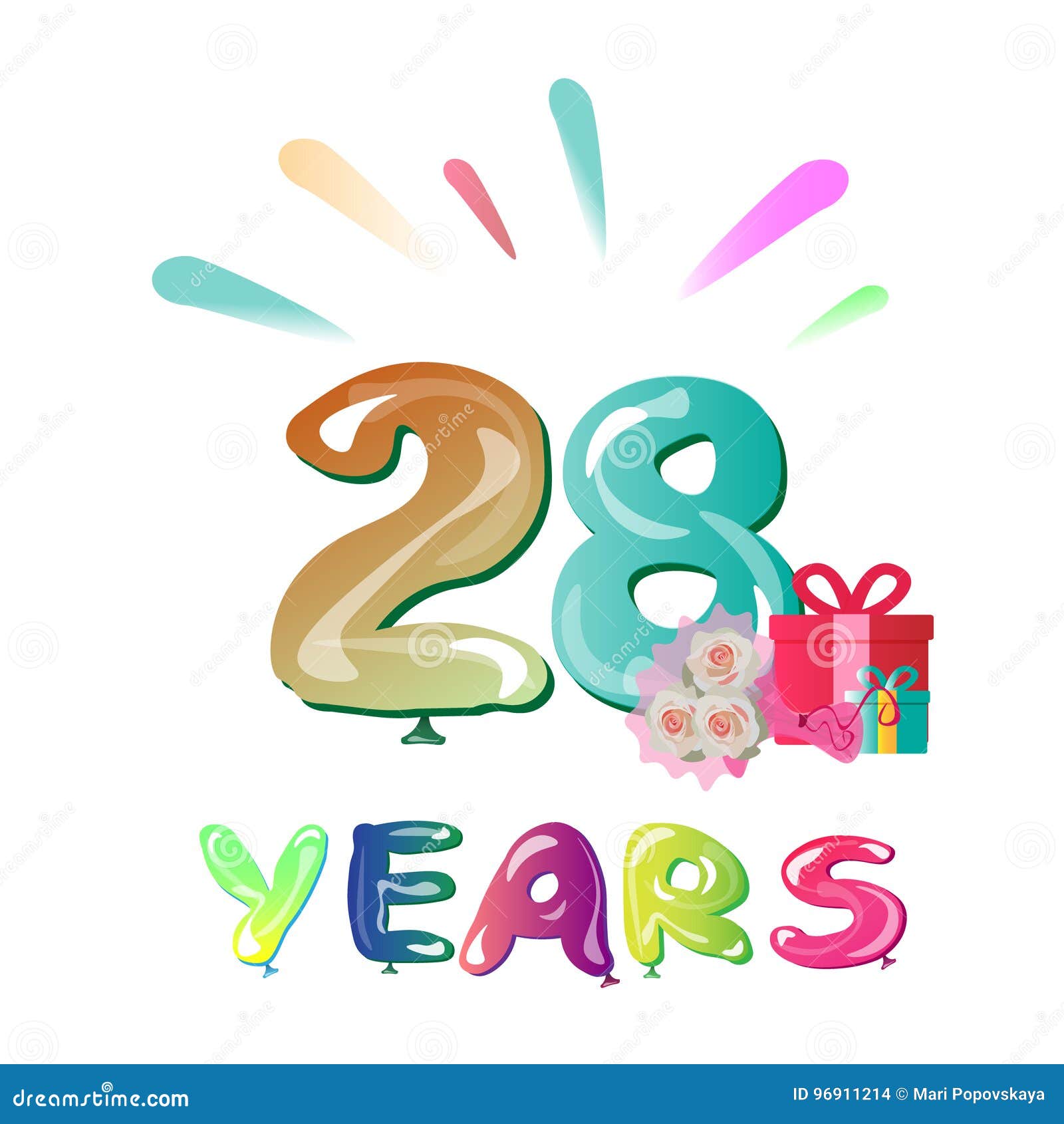 Celebration Card with Number Twenty Eight. Stock Vector - Illustration ...