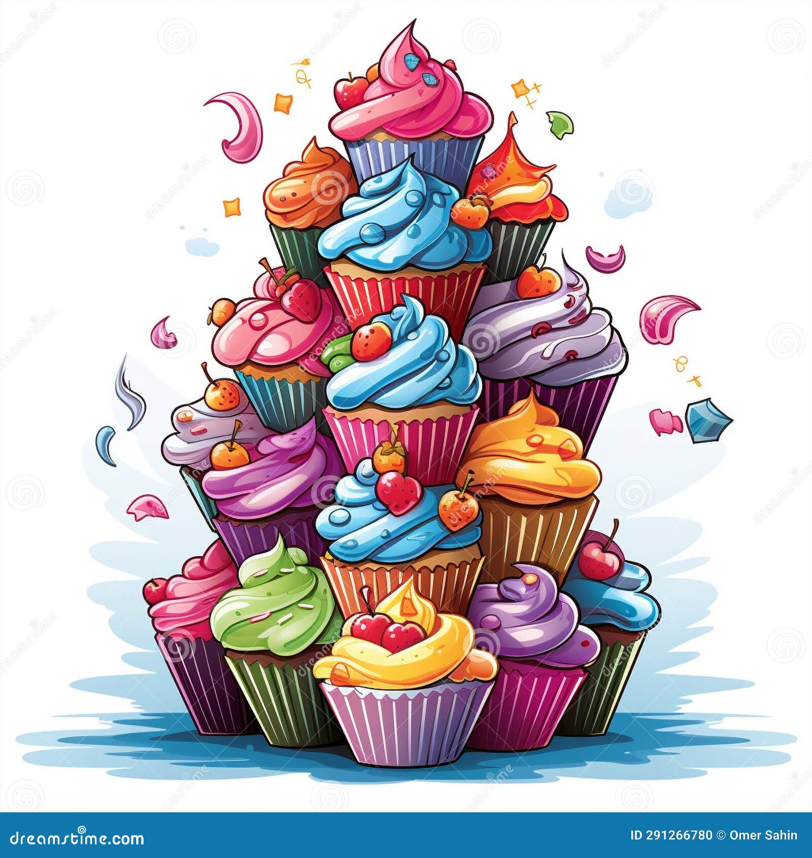 Celebration Cascade: a Tower of Cupcakes Overflowing with Joy Stock ...