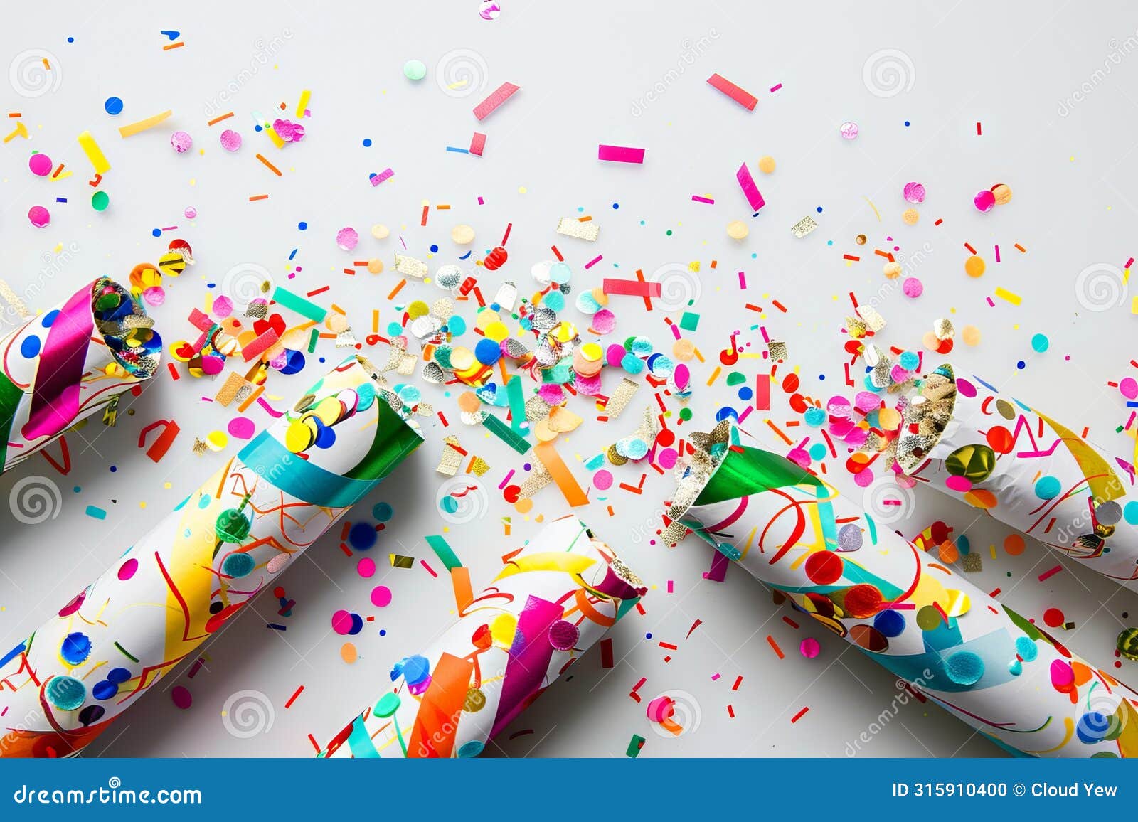 Celebration Crackers with Confetti Explosion on a Soft Transparent ...