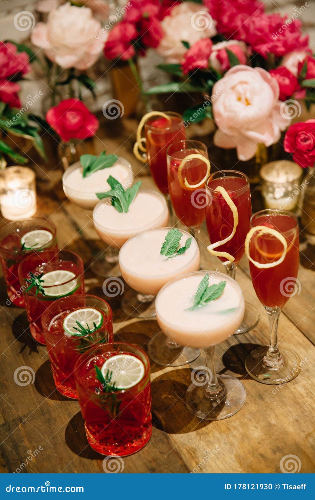 An Array of Pink-colored Alcoholic Drinks Ready To Be Served Stock ...