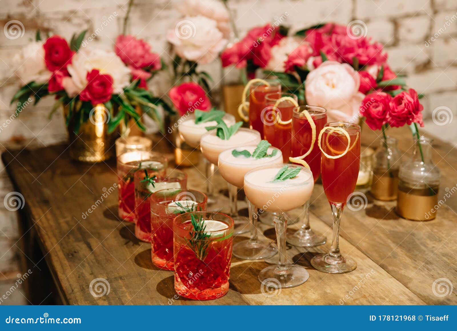 An Array of Pink-colored Alcoholic Drinks Ready To Be Served Stock ...