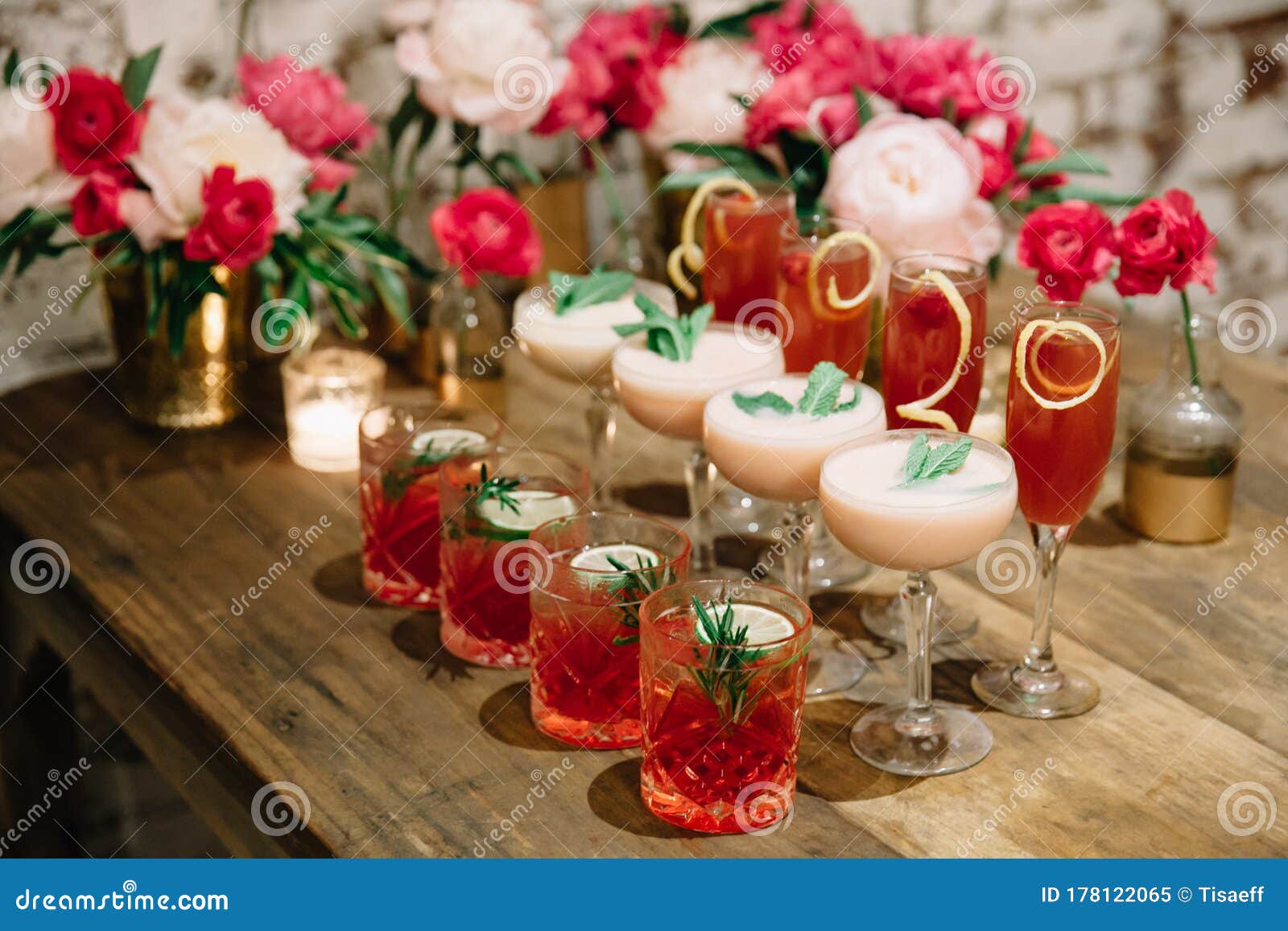 An Array of Pink-colored Alcoholic Drinks Ready To Be Served Stock ...