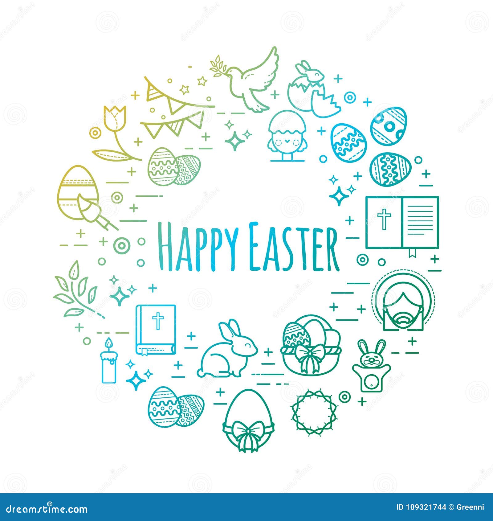 Celebration Easter Signs. Happy Easter Outline Vector Illustrations ...