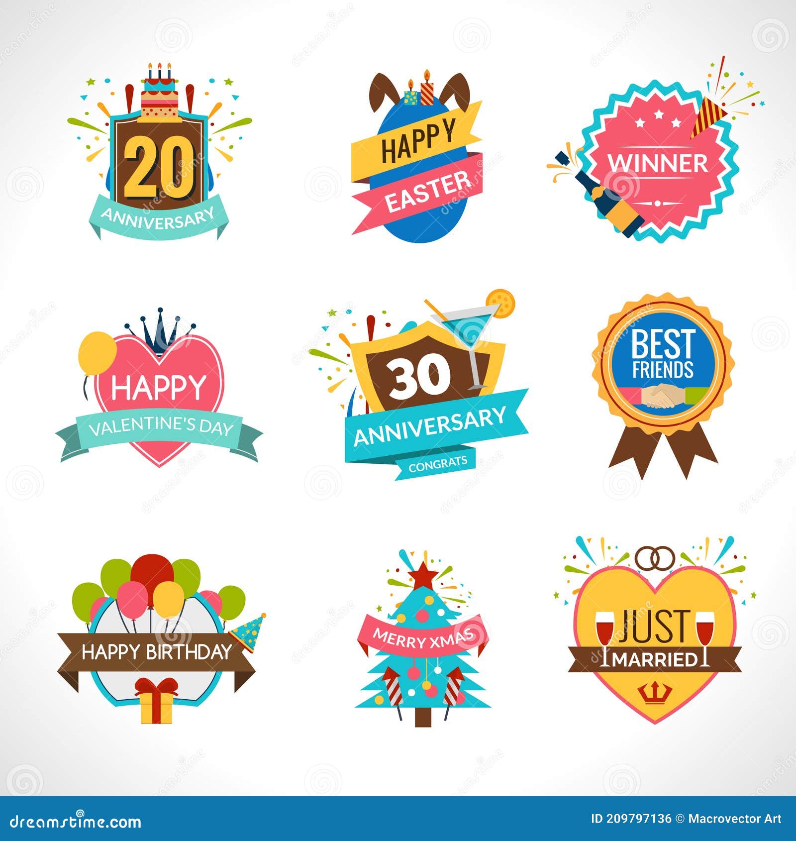 Celebration Emblems Set stock vector. Illustration of ceremony - 209797136