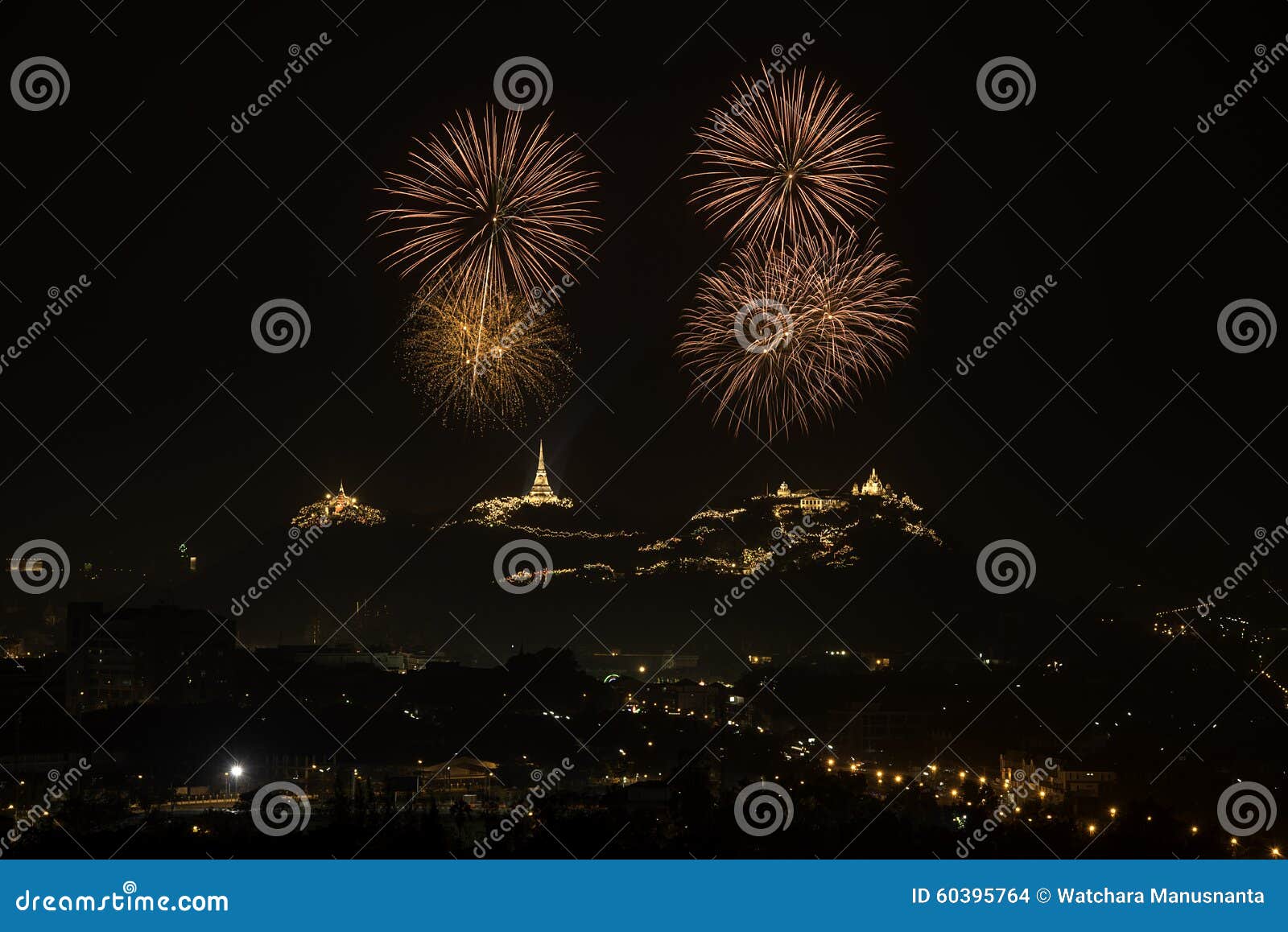Celebration Firework in Night Sky Stock Photo - Image of gold, shape ...