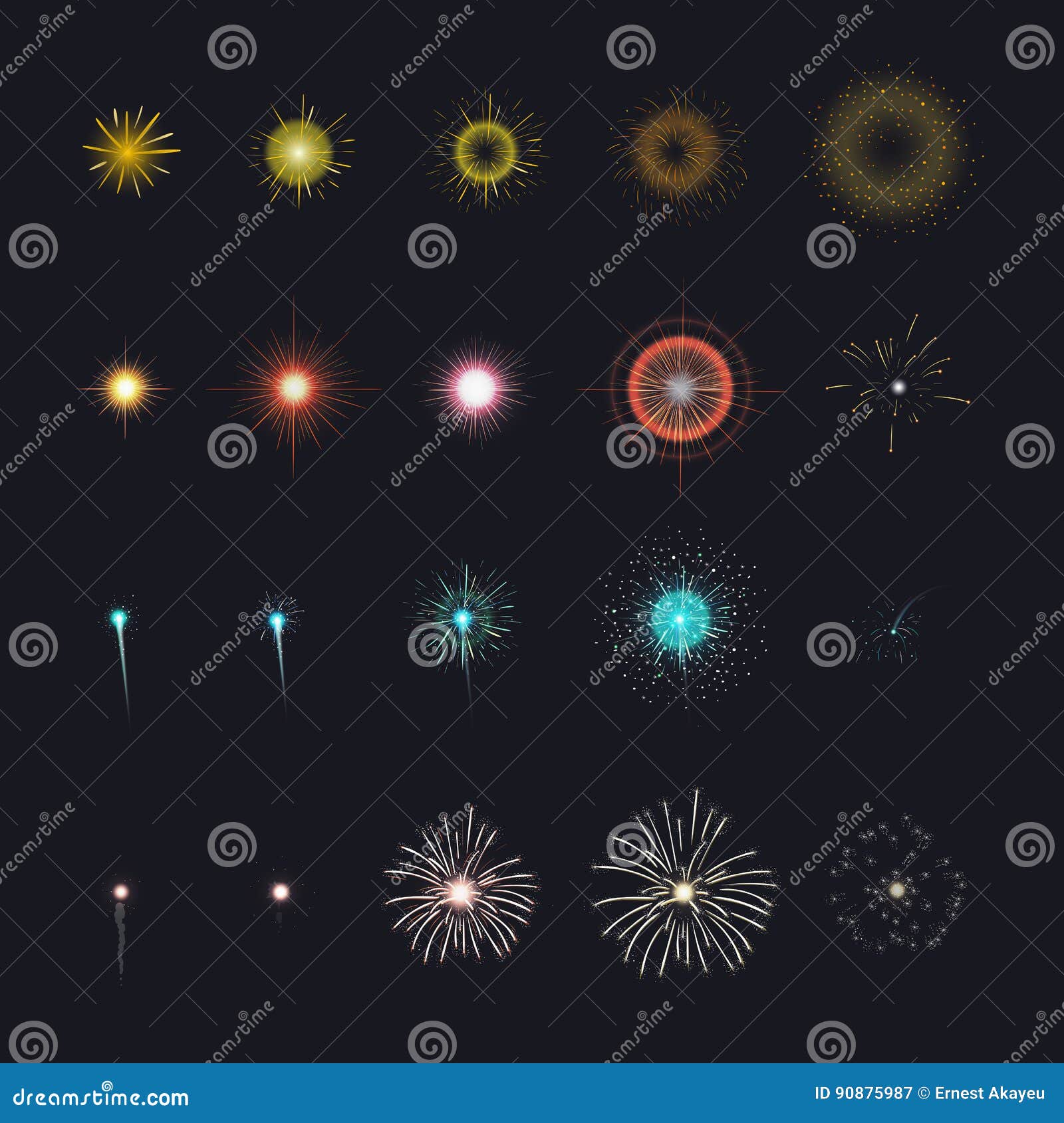 Celebration Firework Set For Animation. Different Firecracker Stages In ...