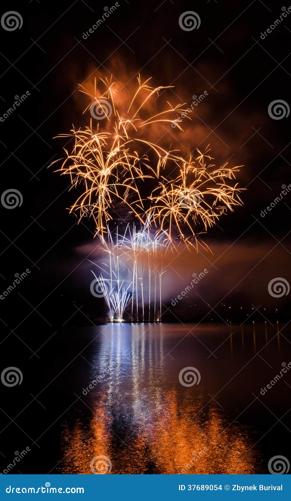 Celebration with Fireworks Show Stock Photo - Image of reflection ...