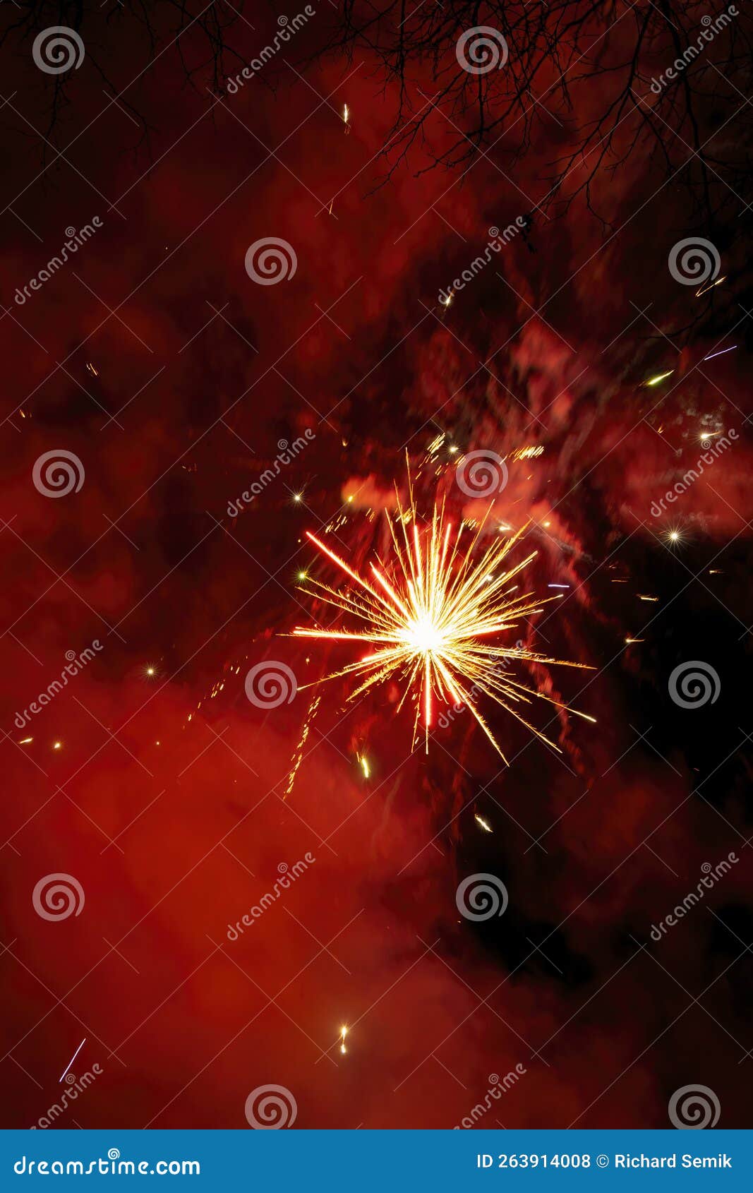 Celebration with Fireworks Show at Night Stock Photo - Image of dark ...