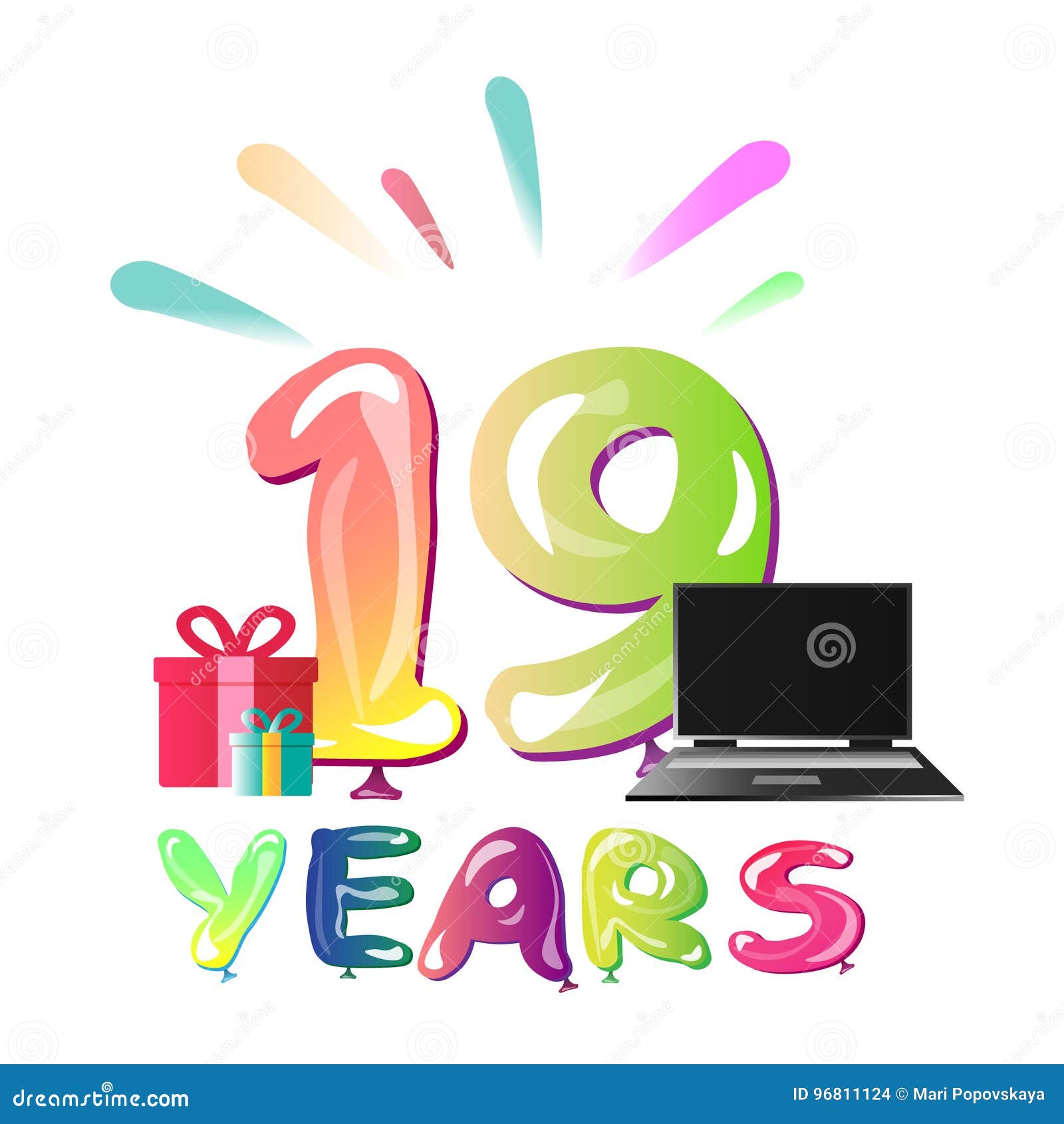 Celebration Greeting Card with Number 19 Stock Vector - Illustration of ...