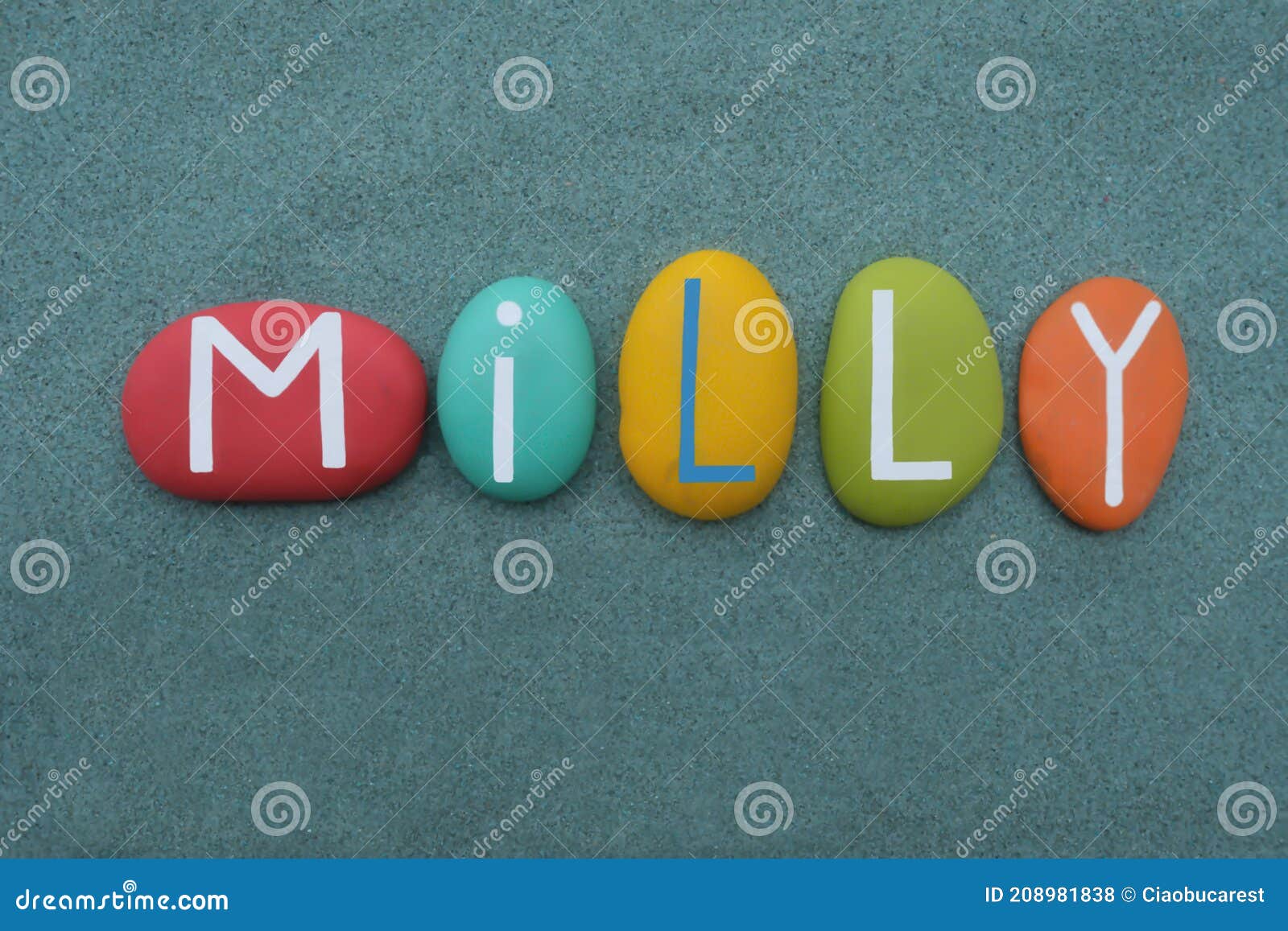 Milly Female Given Name Composed with Multi Colored Stone Letters Over ...