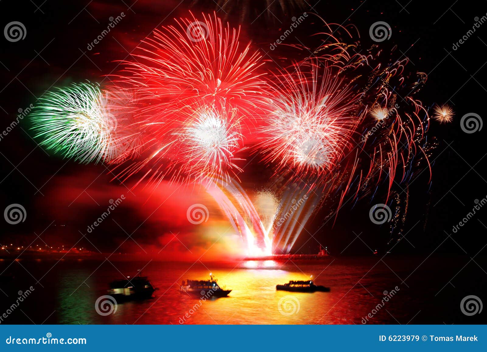 Celebration of the New Year, Firework Over the Sea Stock Image - Image ...