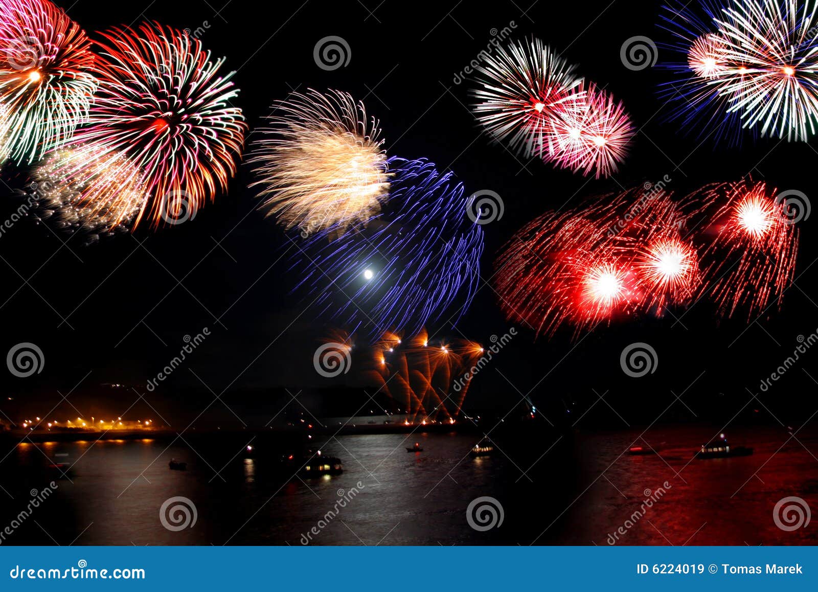 Celebration of the New Year, Firework Over the Sea Stock Image - Image ...