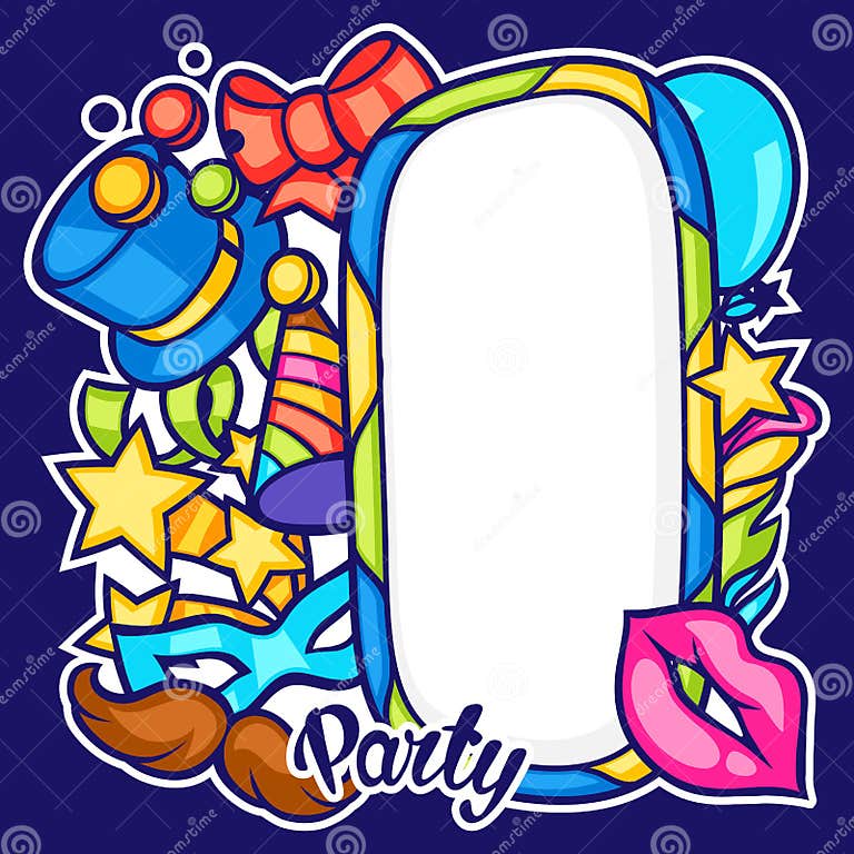Celebration Party Frame with Carnival Icons and Objects Stock Vector ...