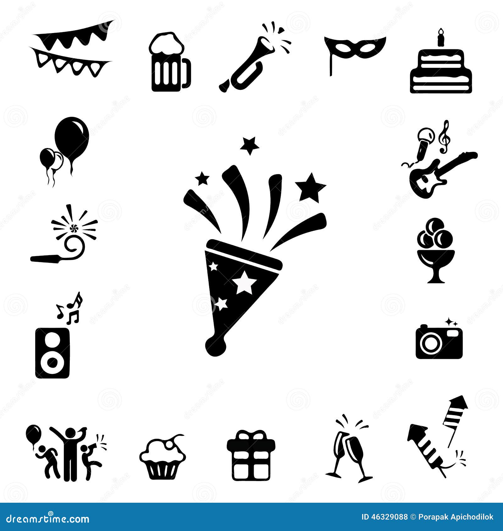 Celebration and Party Icons Set Stock Illustration - Illustration of ...