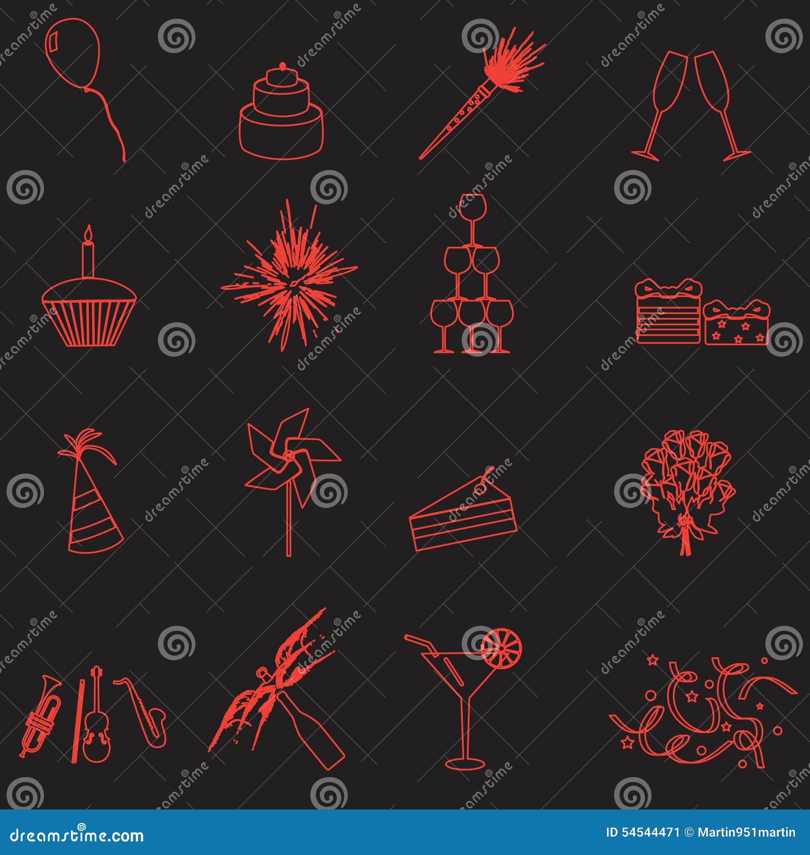 Celebration and Party Outline Icons Set Eps10 Stock Vector ...