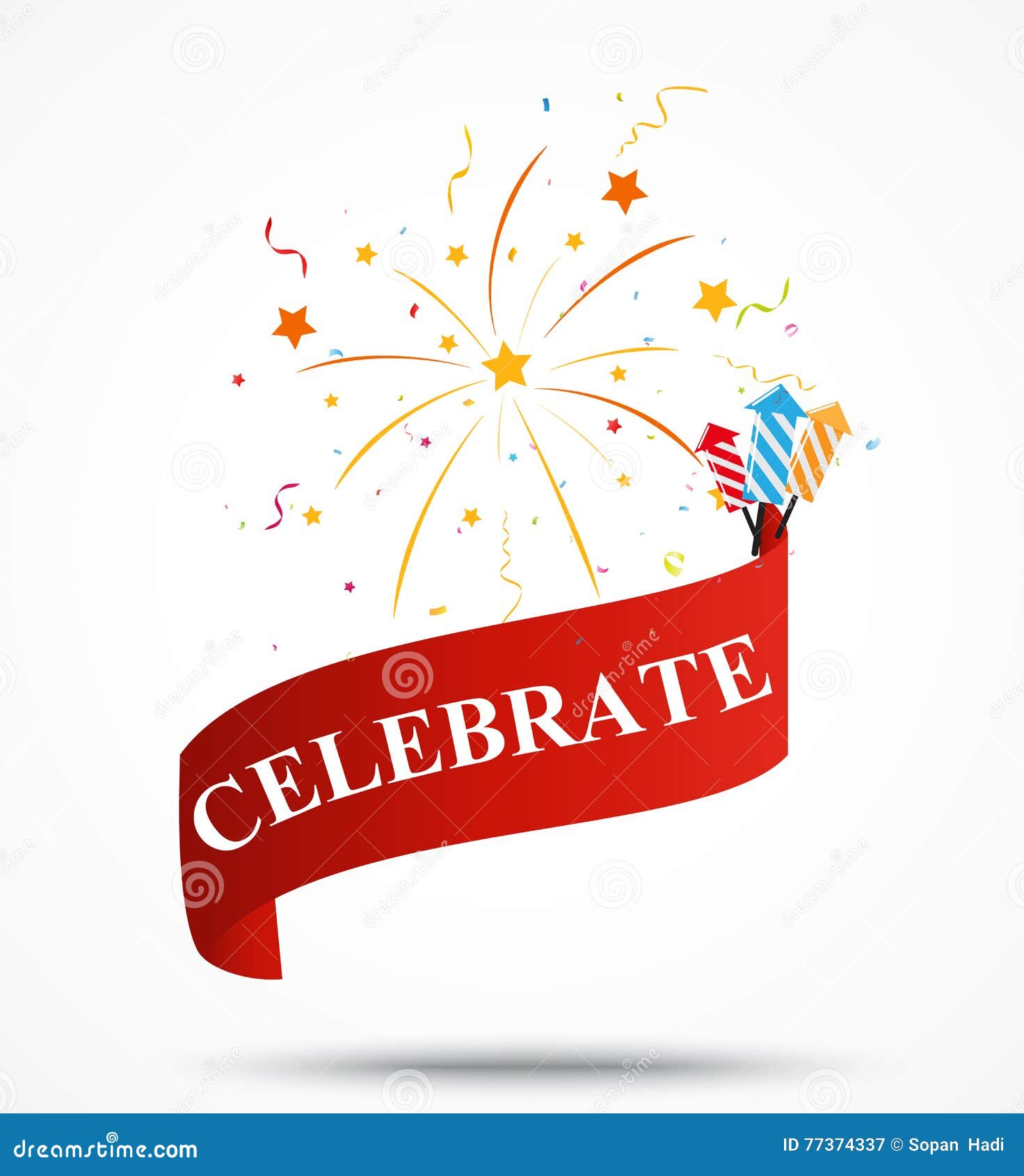 Celebration Ribbon with Fireworks Stock Vector - Illustration of ...