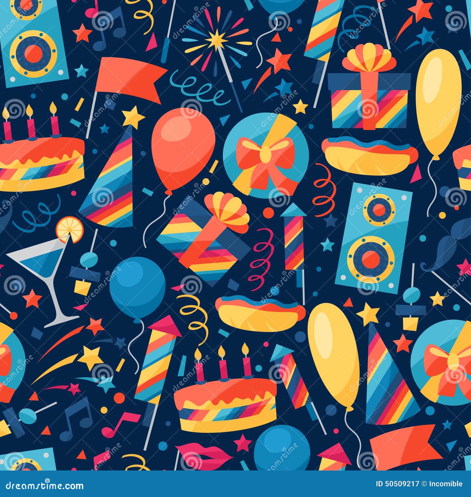 Celebration Seamless Pattern with Party Icons and Stock Vector ...