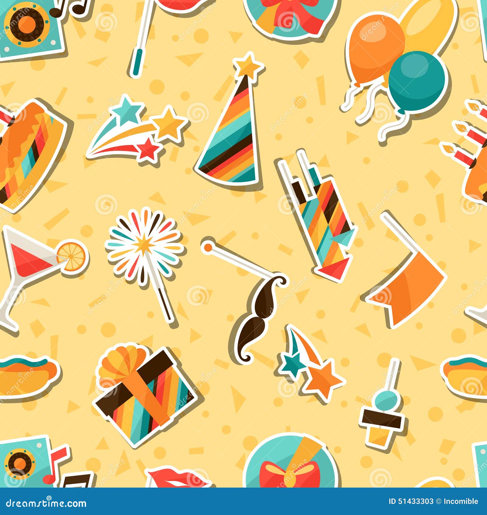 Celebration Seamless Pattern with Party Sticker Stock Vector ...