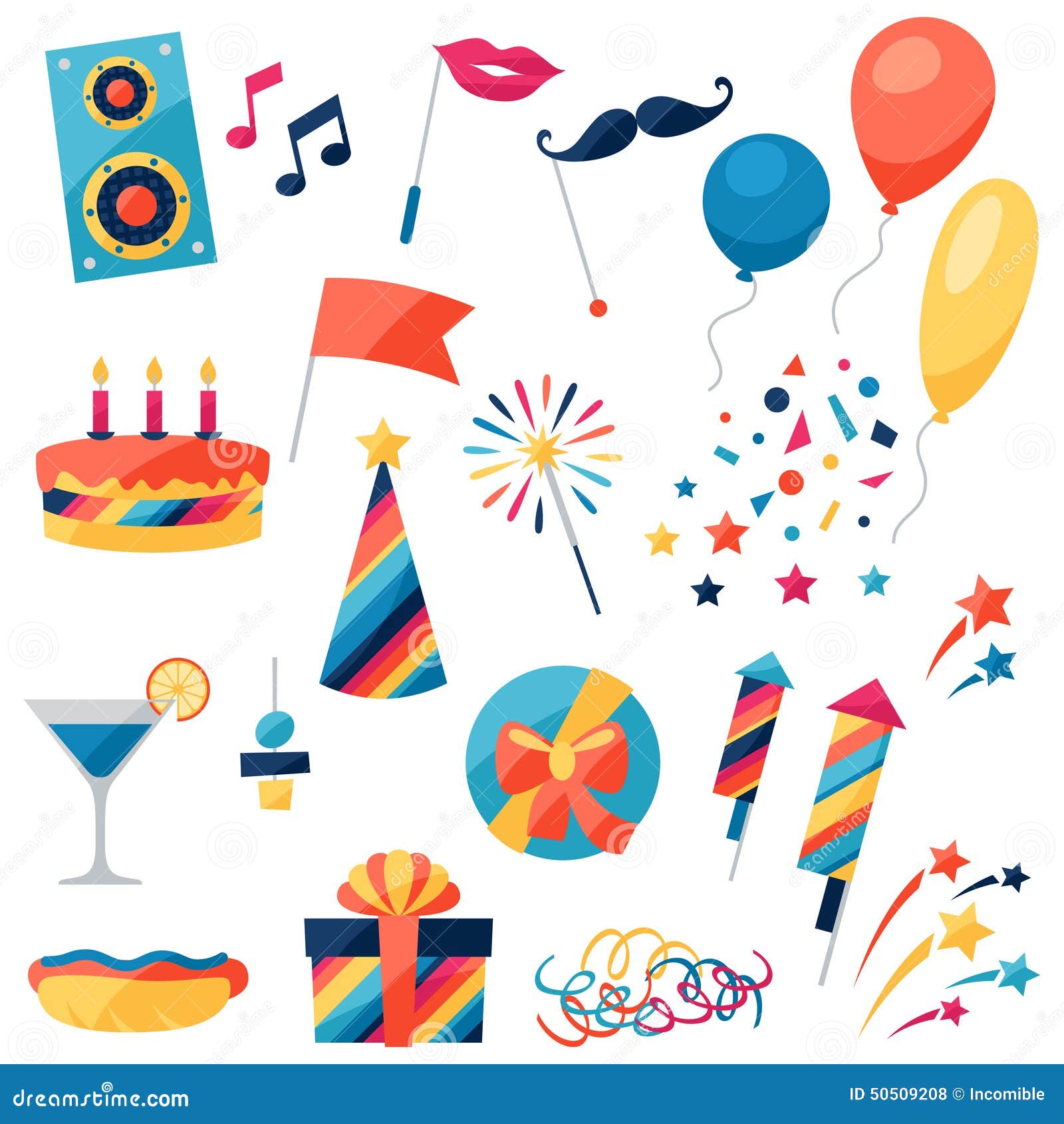 Celebration Set of Party Icons and Objects Stock Vector - Illustration ...