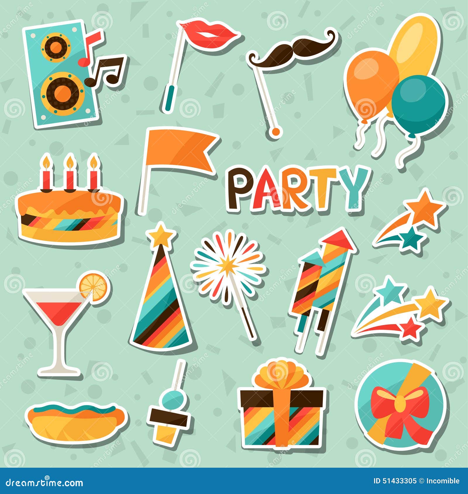 Celebration Set of Party Sticker Icons and Objects Stock Vector ...
