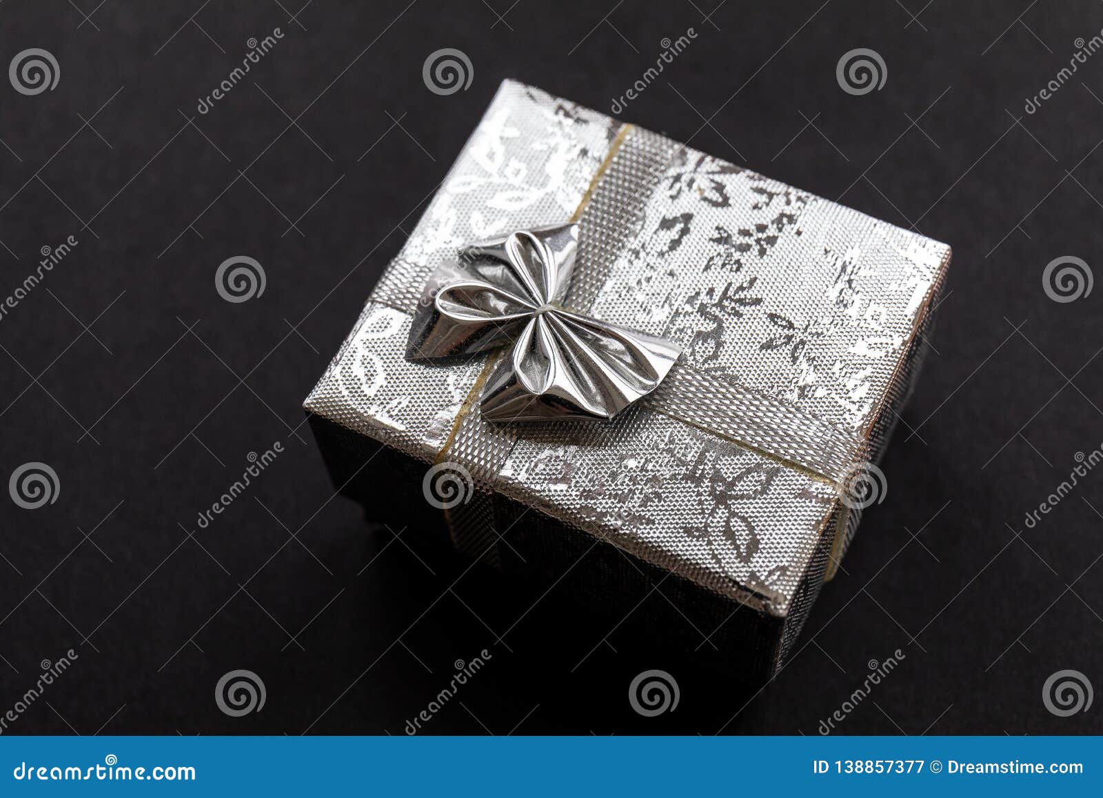 Celebration Silver Gift Boxes for Decoration on Black Background Stock ...