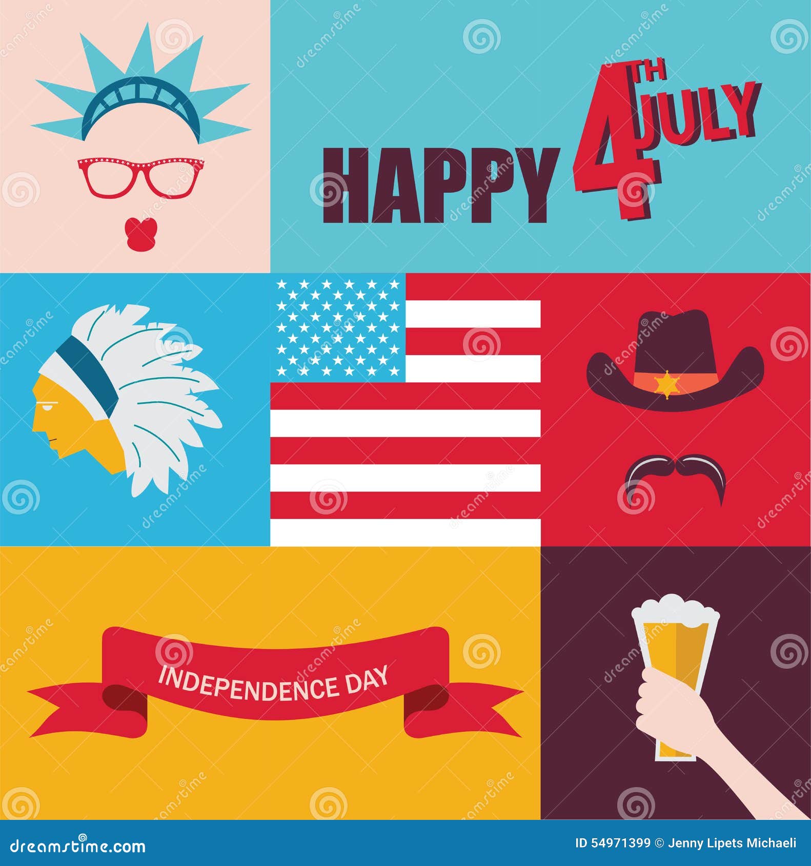 Celebration of 4th of July. Hipster Characters Stock Vector ...