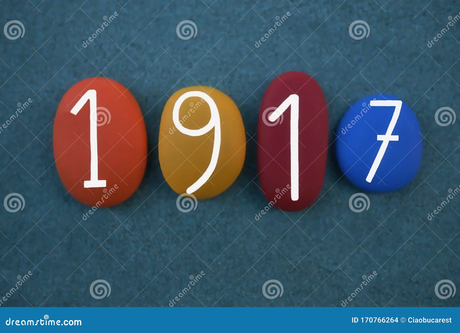 Year 1917 Composed with Multi Colored Stone Numbers Over Green Sand ...