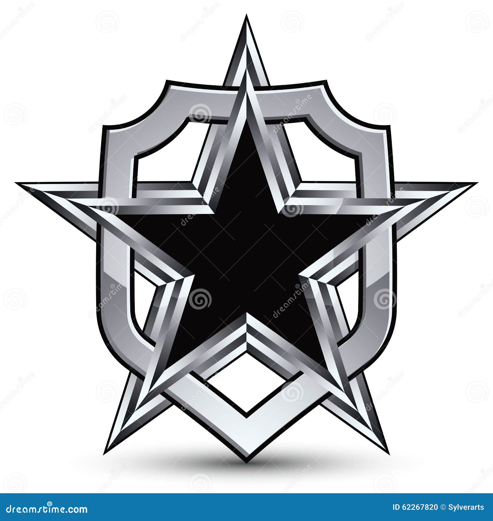 Celebrative Vector Silver Emblem with Black Pentagonal Star, 3d Stock ...