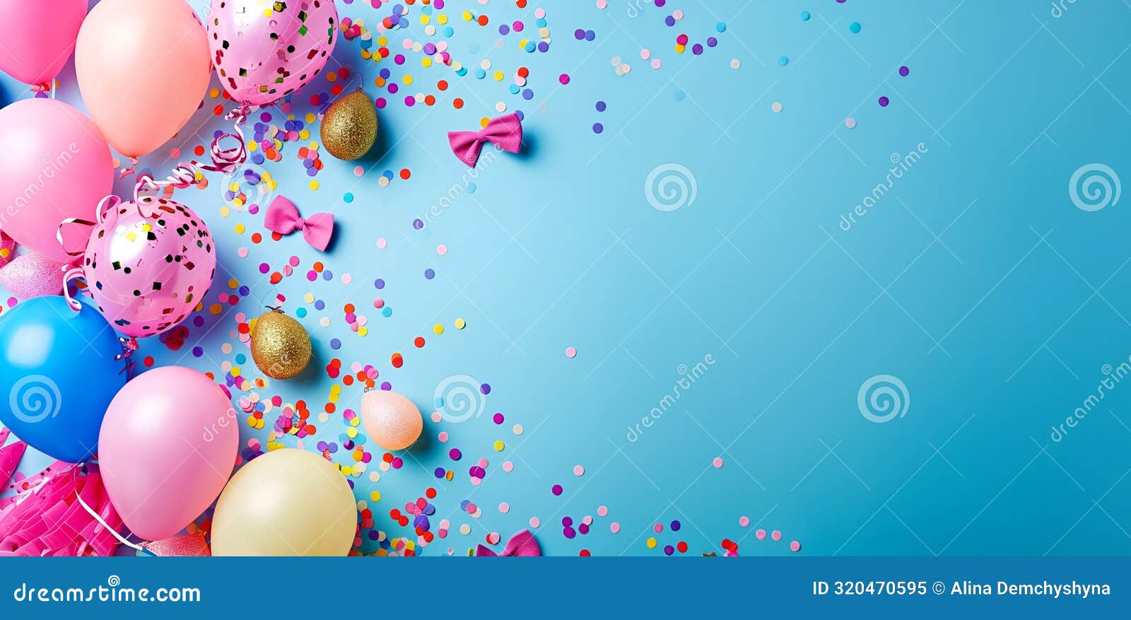 A Celebratory Blue Birthday Backdrop Adorned With Balloons And Confetti